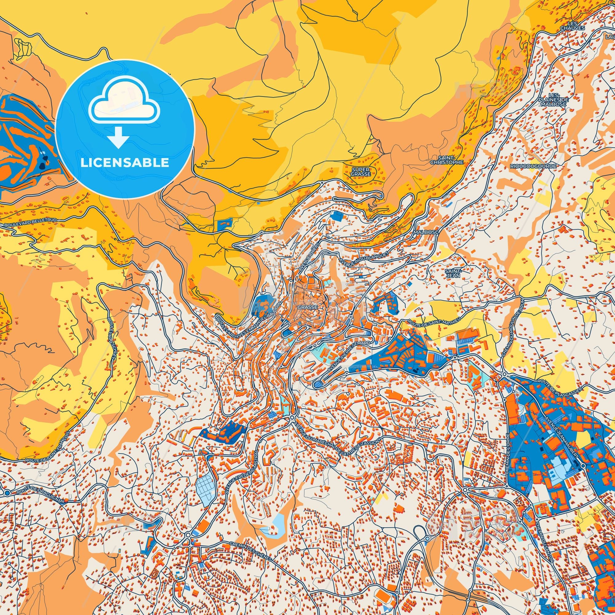 Colorful Grasse Street Map With Labels And Buildings – HEBSTREITS