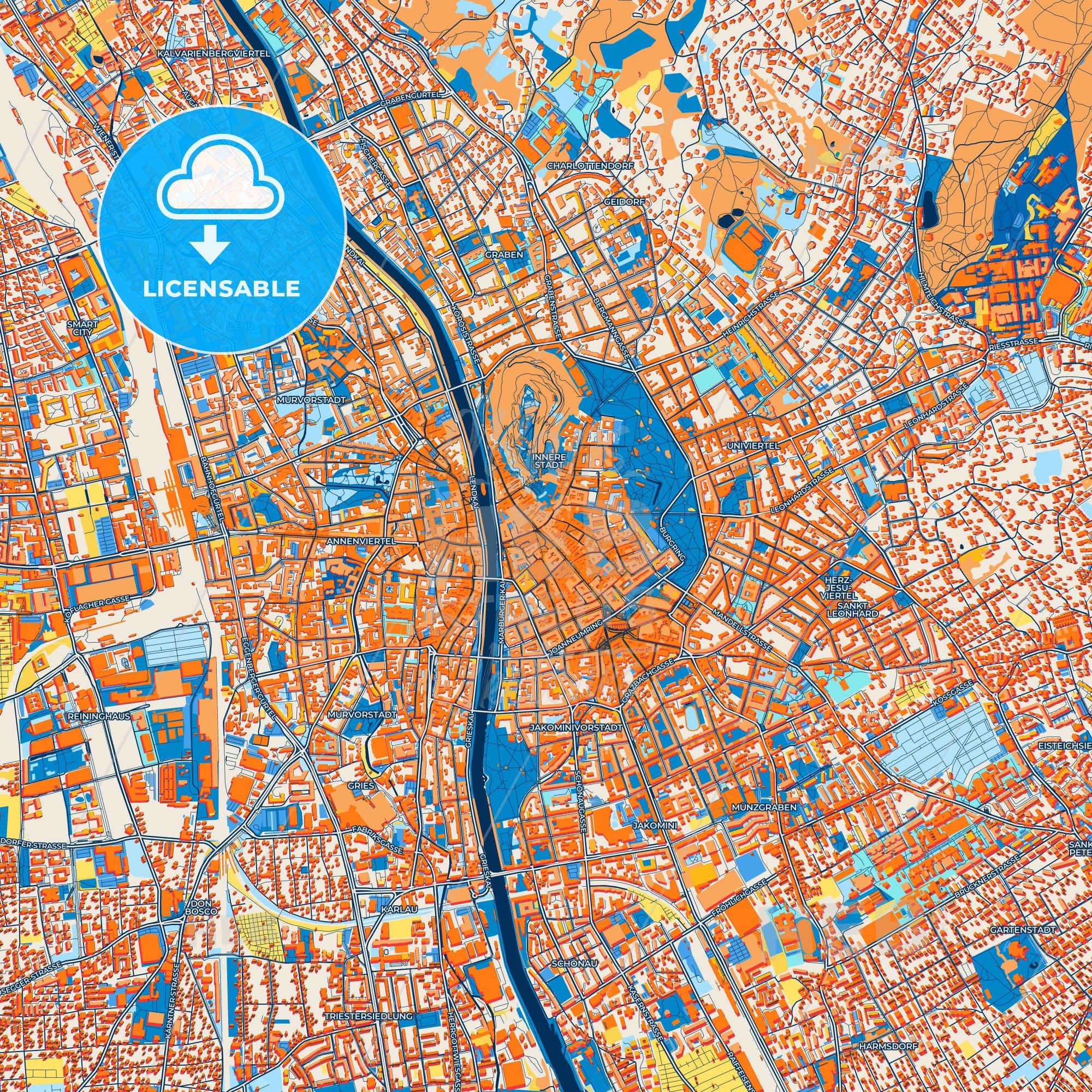 Colorful Graz Street Map - Digital Download – HEBSTREITS