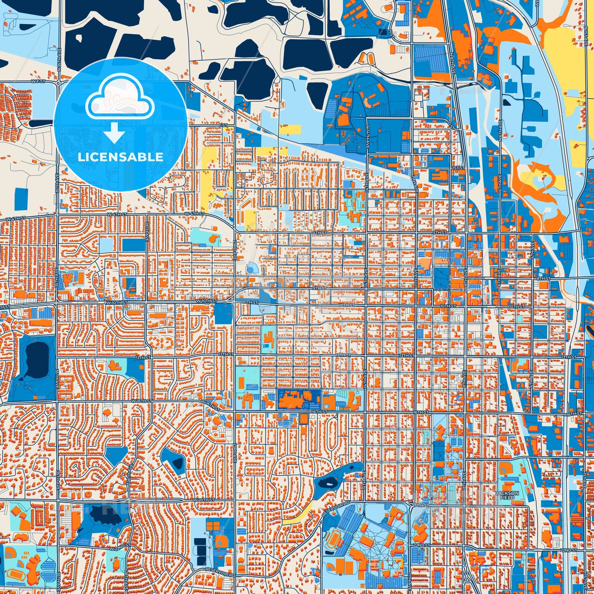 Colorful Greeley Street Map With Labels And Buildings – HEBSTREITS