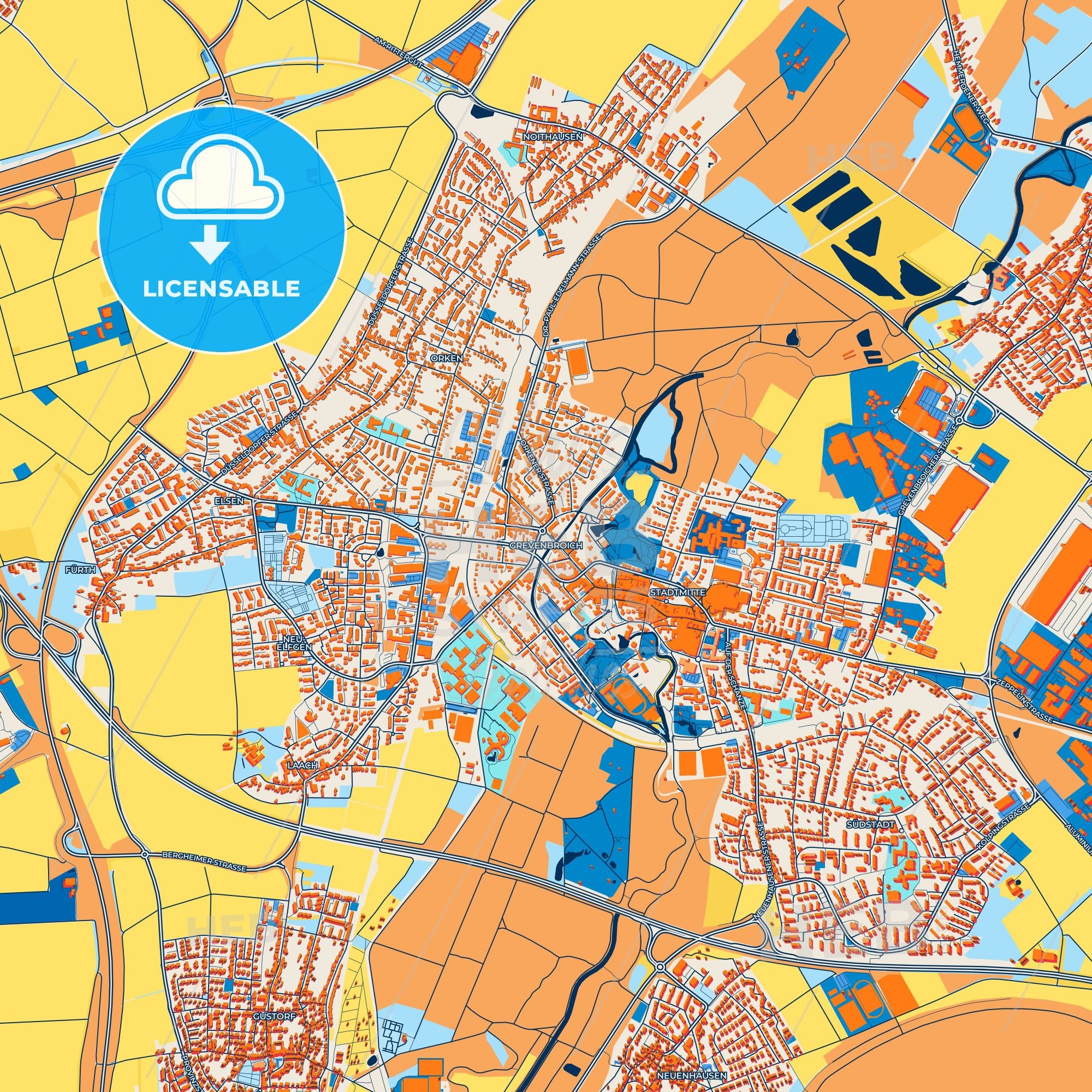 Colorful Grevenbroich Street Map - Digital Download – HEBSTREITS