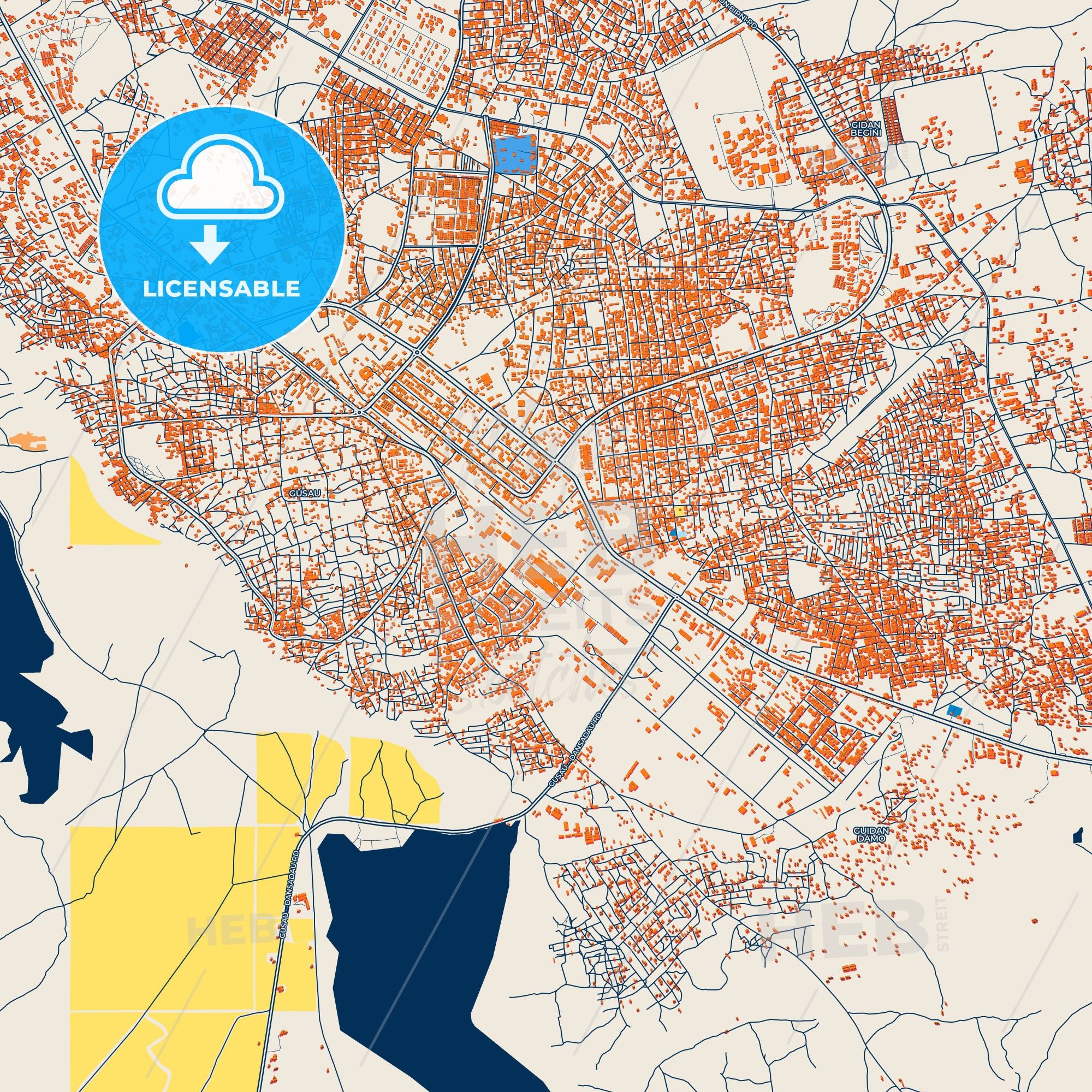 Colorful Gusau Street Map - Digital Download – HEBSTREITS