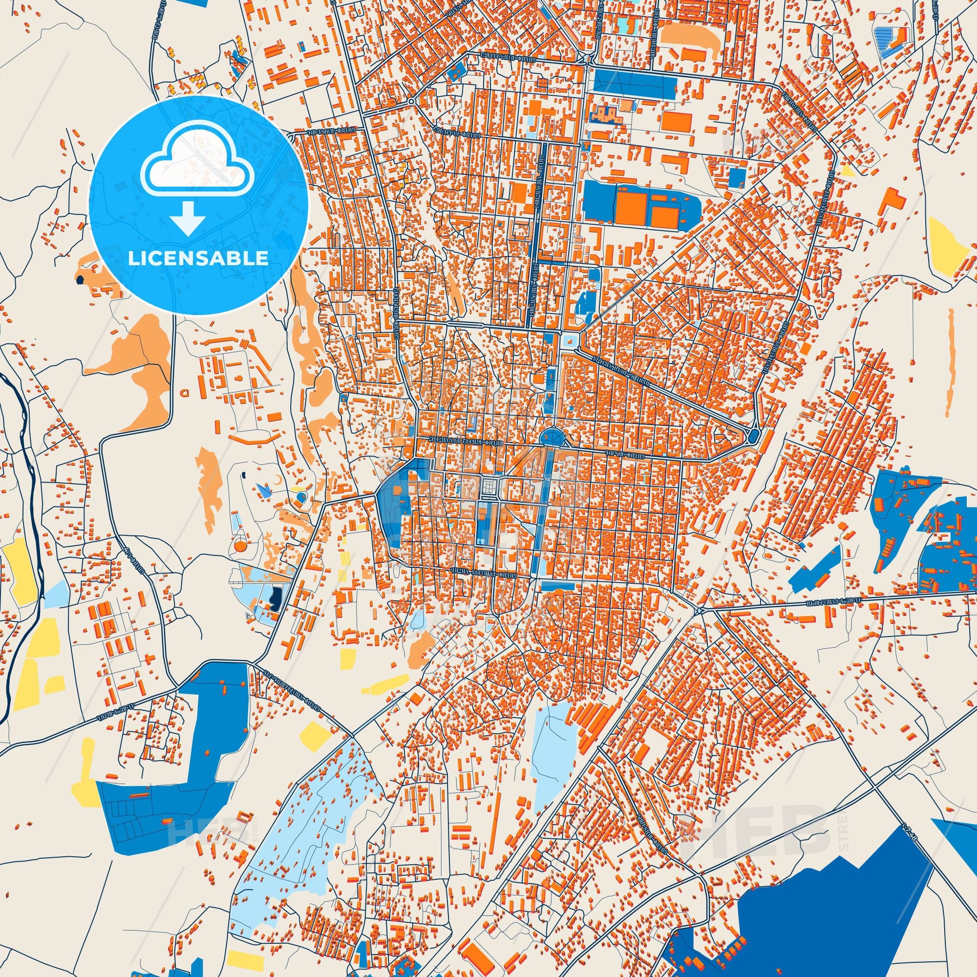 Colorful Gyumri Street Map With Labels And Buildings – HEBSTREITS