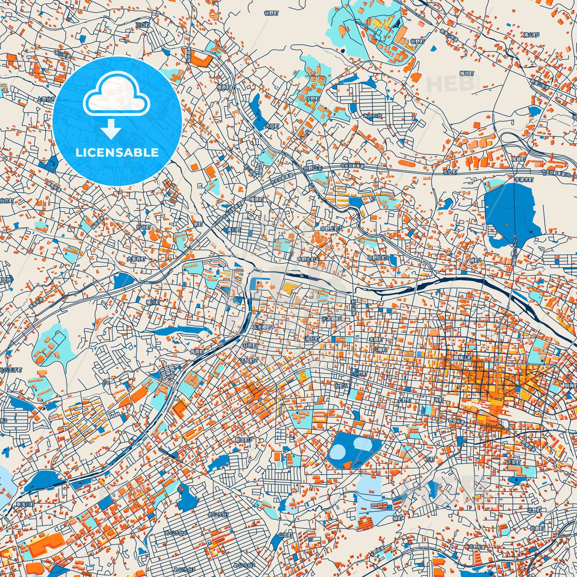 Colorful Hachiōji Street Map - Digital Download – HEBSTREITS