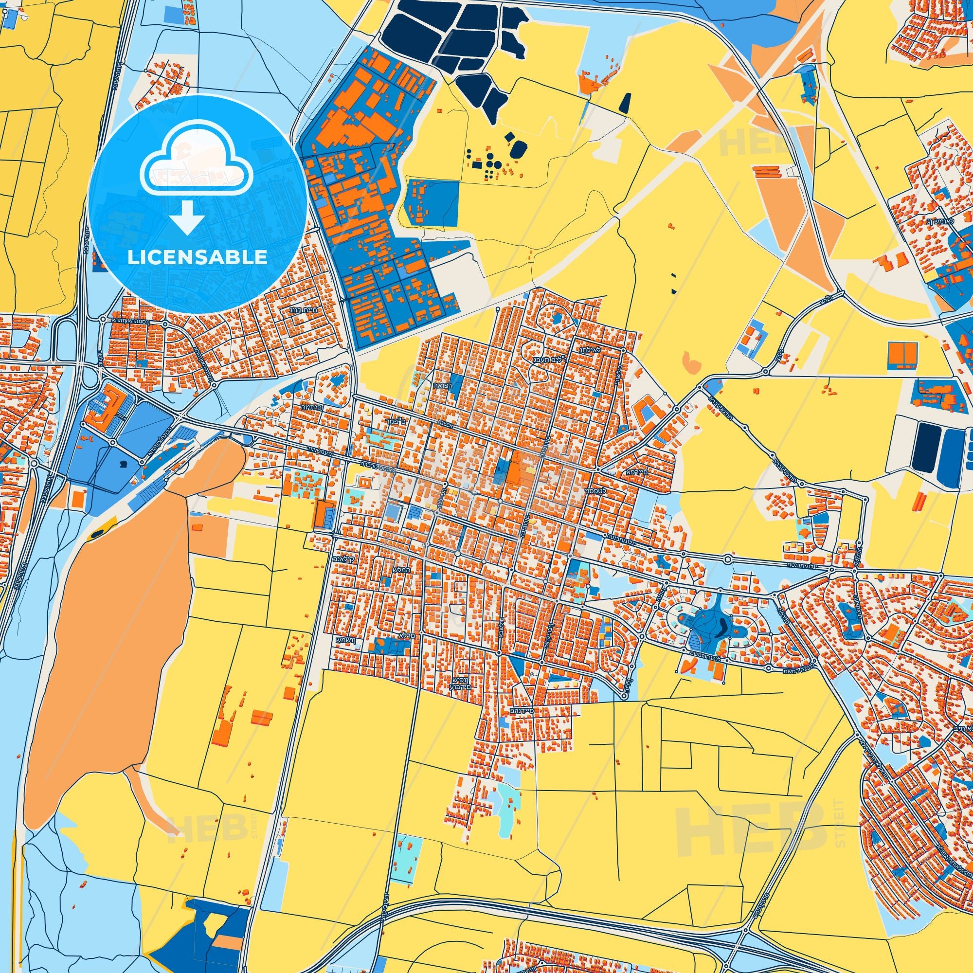 Colorful Hadera Street Map With Labels And Buildings – HEBSTREITS