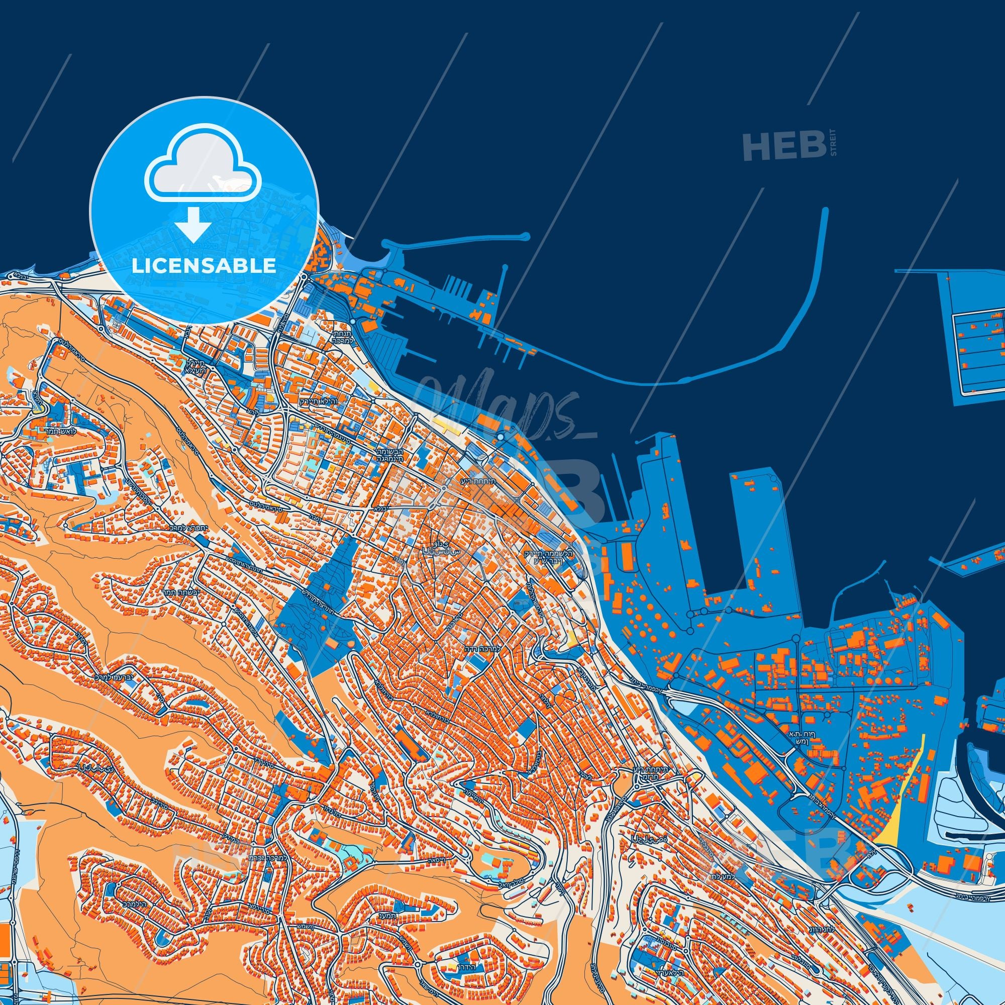 Colorful Haifa Street Map With Labels And Buildings – HEBSTREITS
