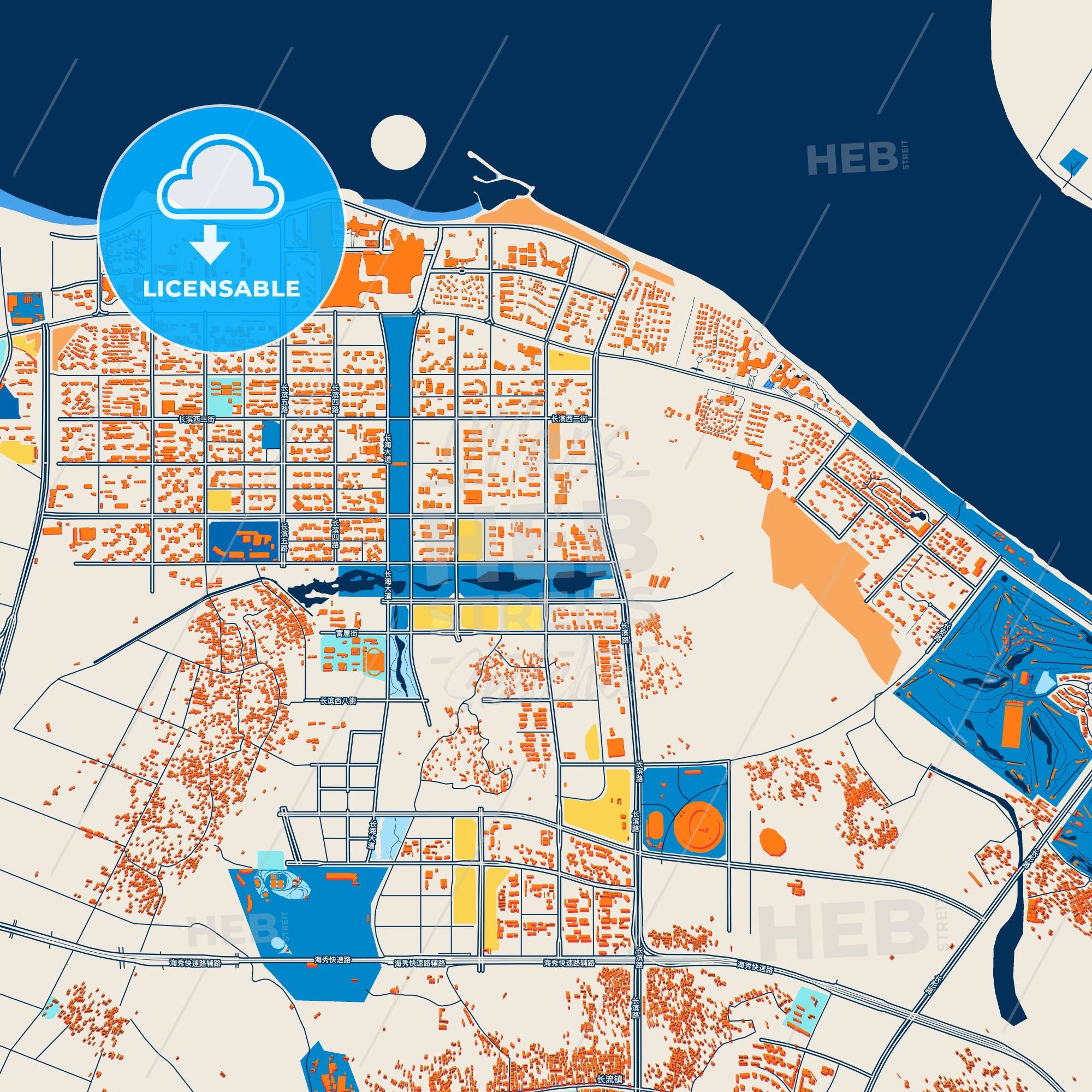 Colorful Haikou Street Map - Digital Download – HEBSTREITS