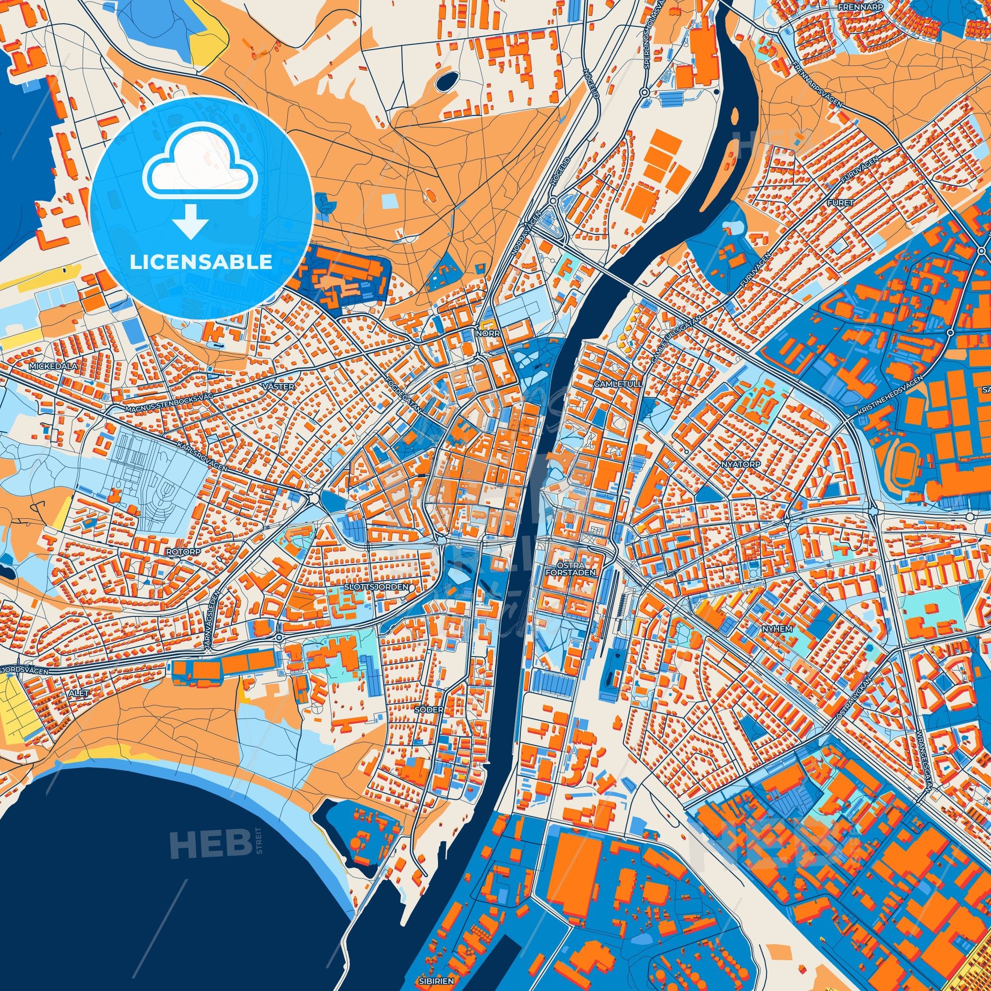 Colorful Halmstad Street Map With Labels And Buildings – HEBSTREITS