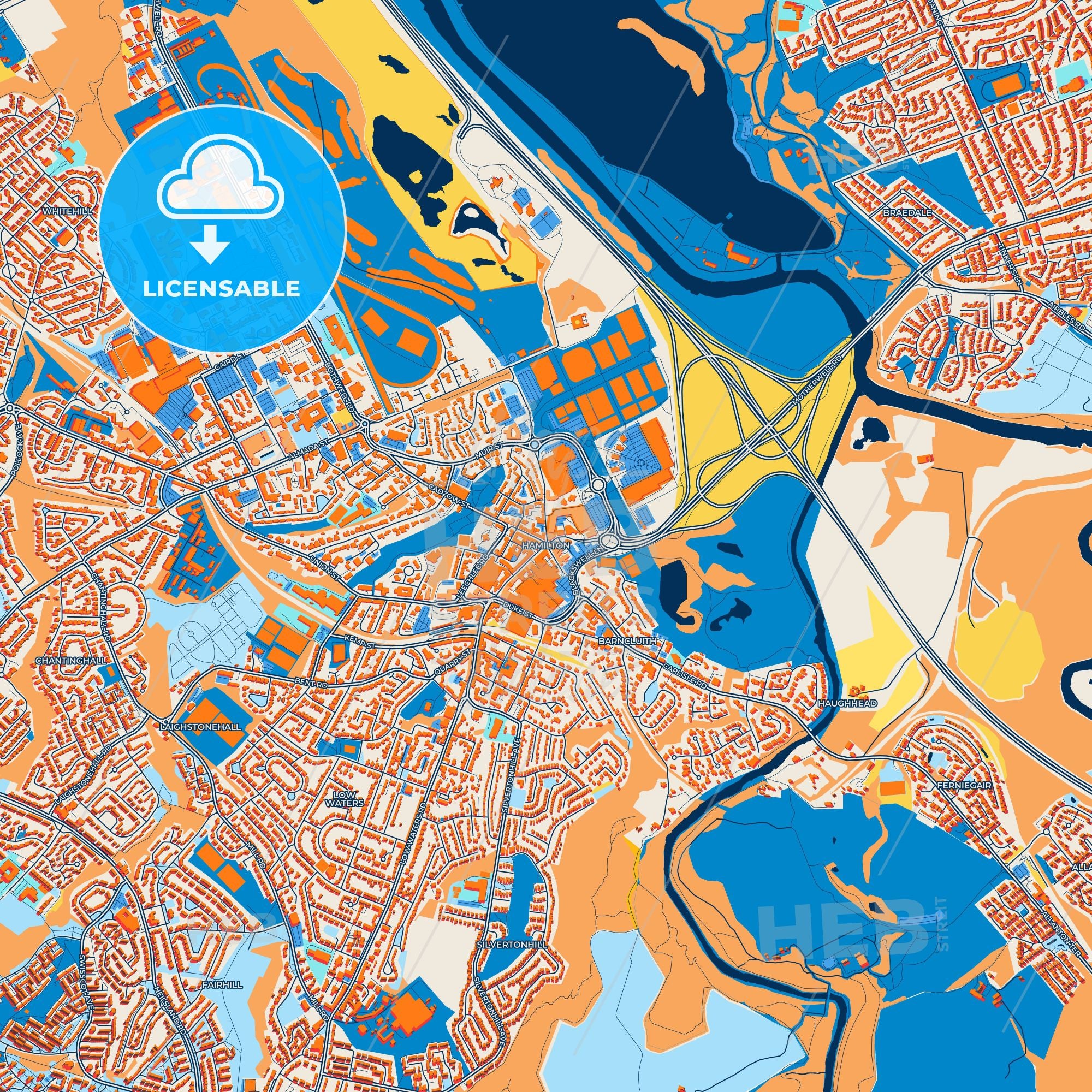 Colorful Hamilton Street Map With Labels And Buildings – HEBSTREITS