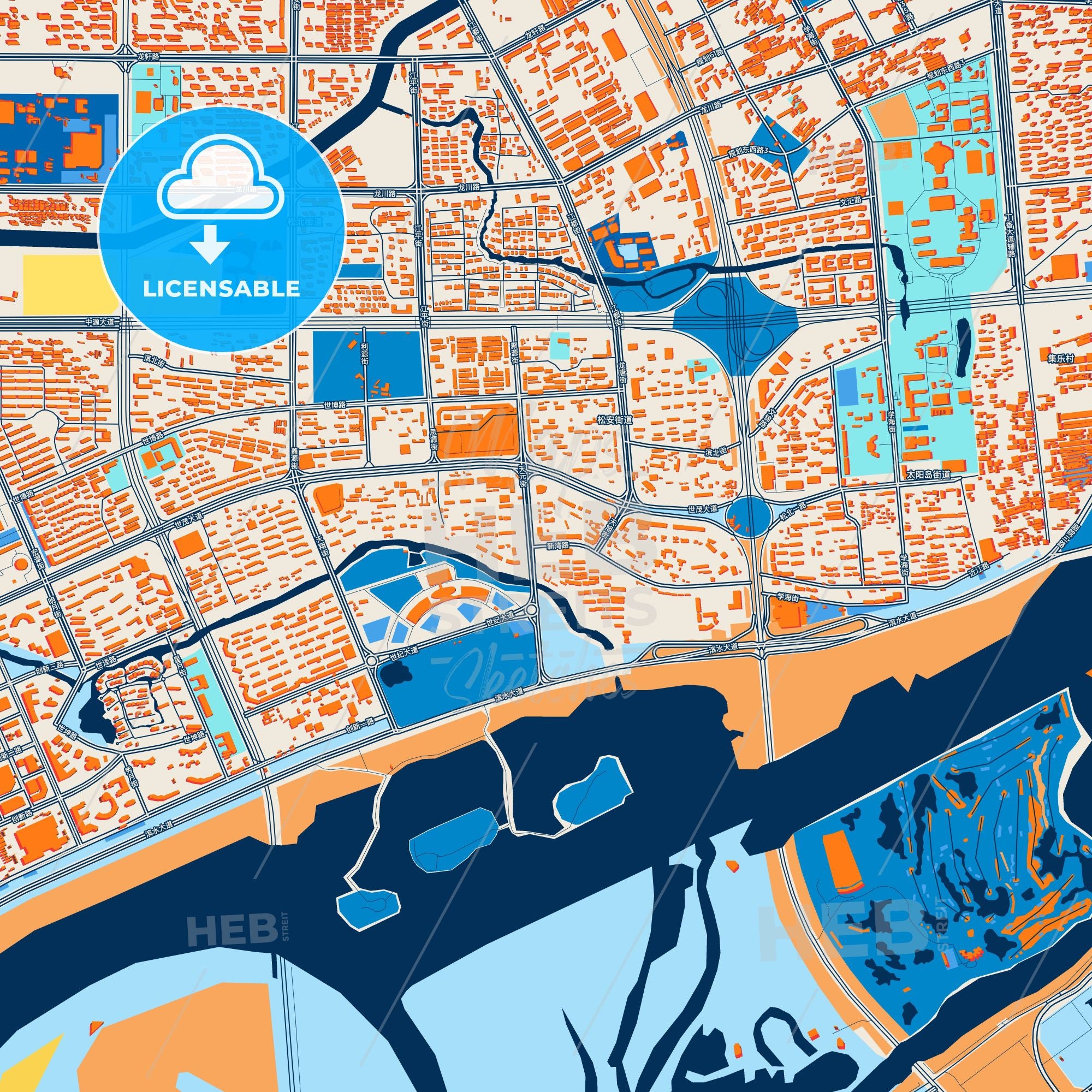 Colorful Harbin Street Map With Labels And Buildings – HEBSTREITS