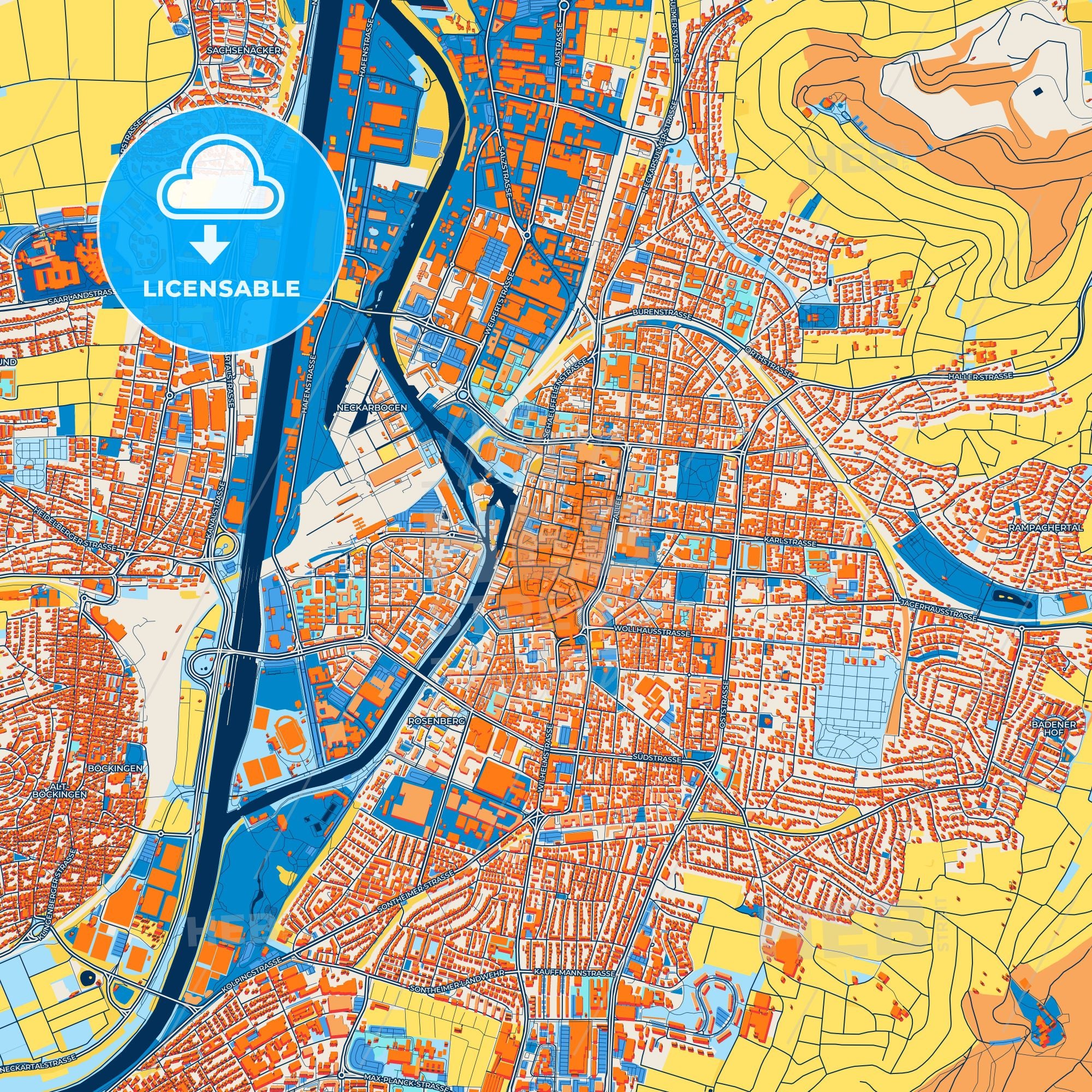 Colorful Heilbronn Street Map - Digital Download – HEBSTREITS