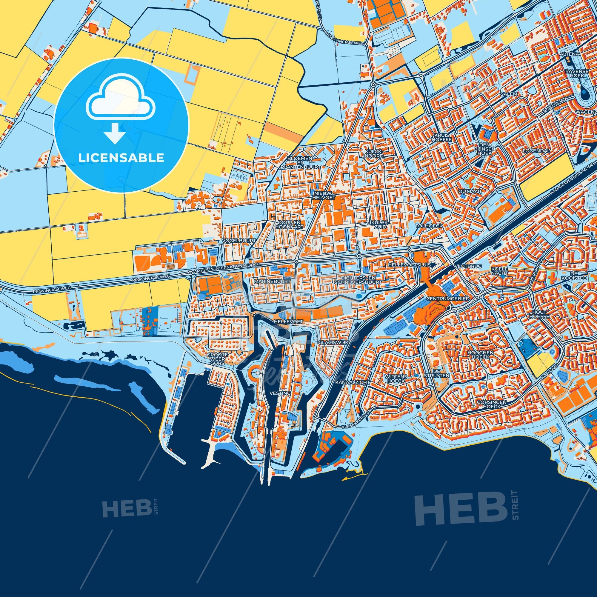 Colorful Hellevoetsluis Street Map - Digital Download – HEBSTREITS