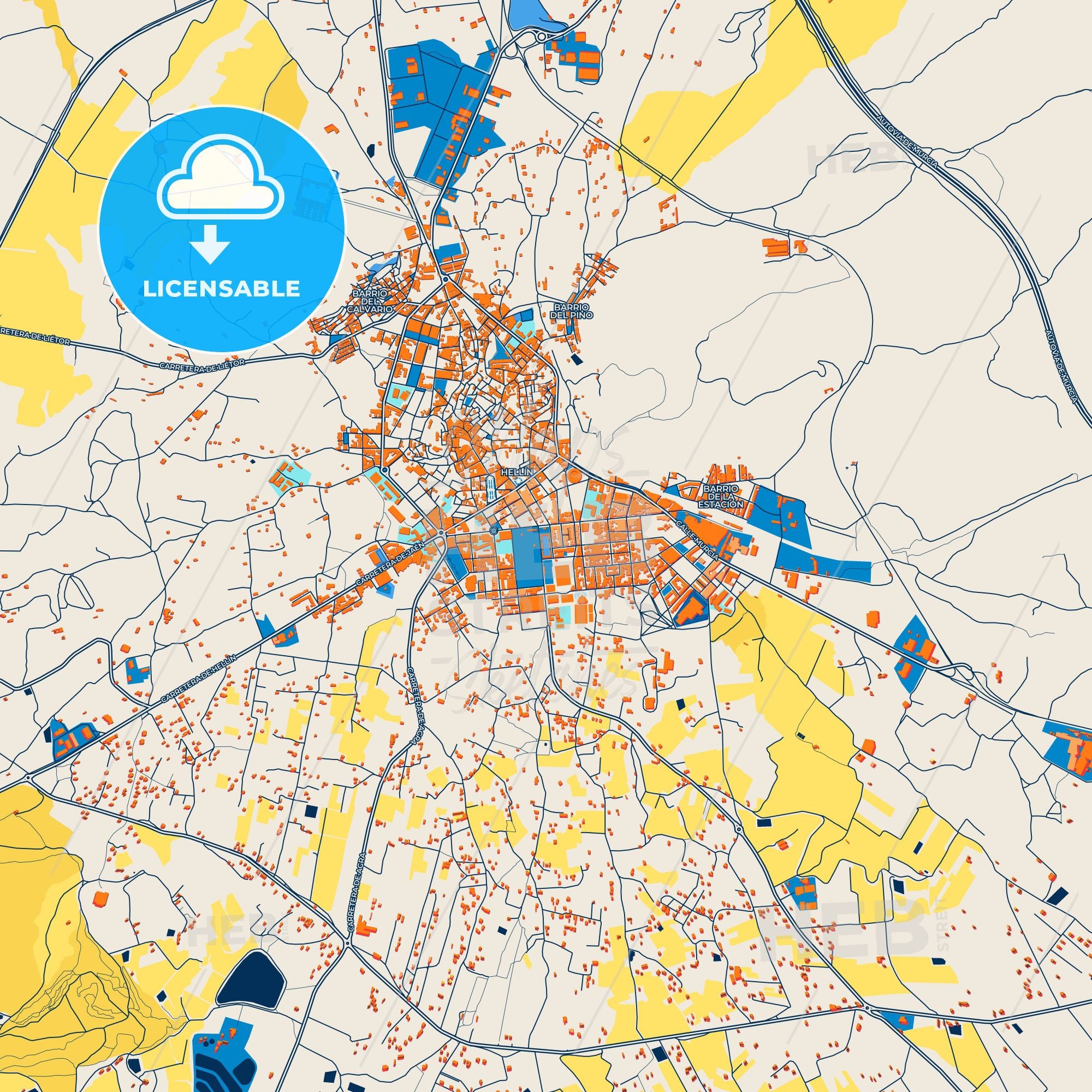 Colorful Hellín Street Map With Labels And Buildings – HEBSTREITS
