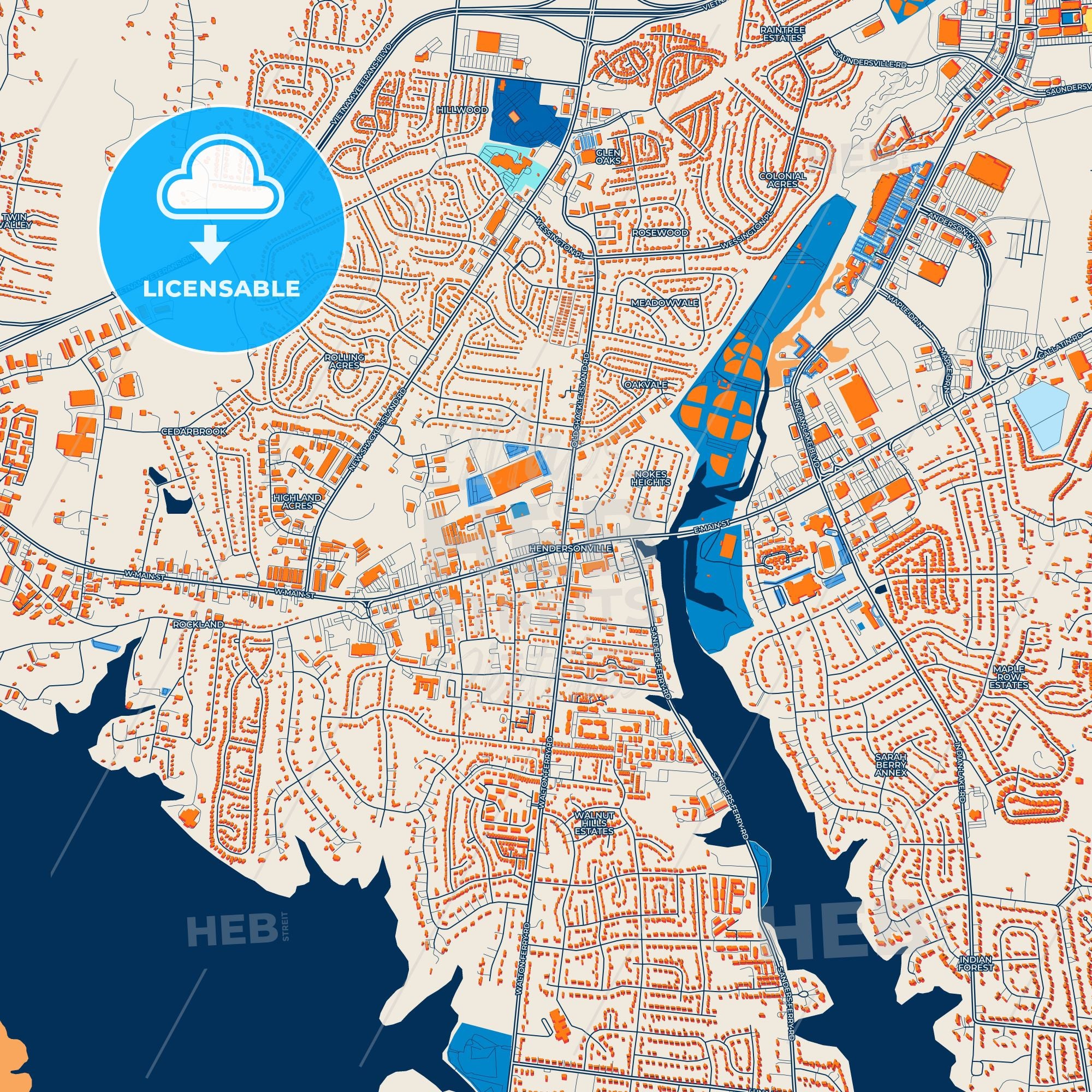 Colorful Hendersonville Street Map - Digital Download – HEBSTREITS