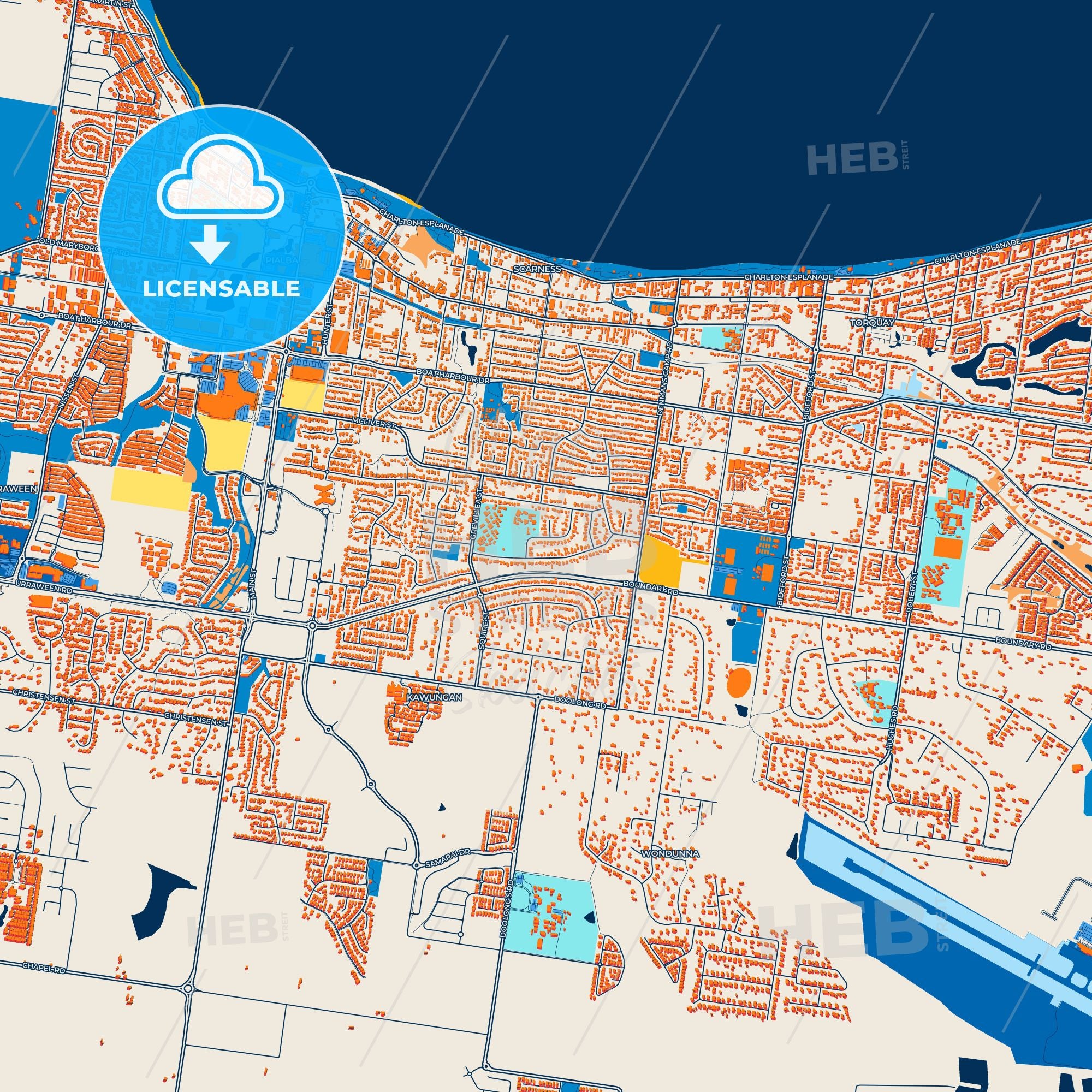 Colorful Hervey Bay Street Map - Digital Download – HEBSTREITS