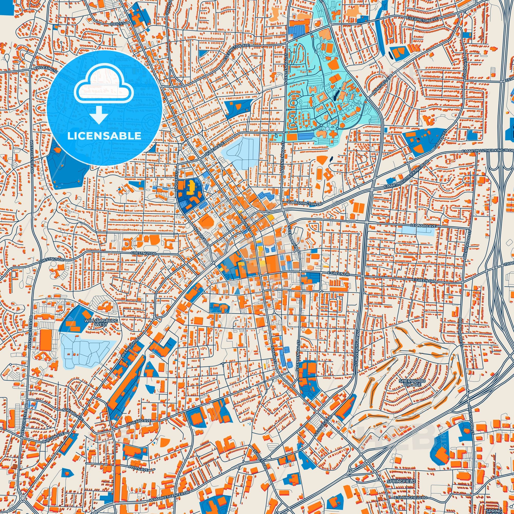 Colorful High Point Street Map With Labels And Buildings – HEBSTREITS