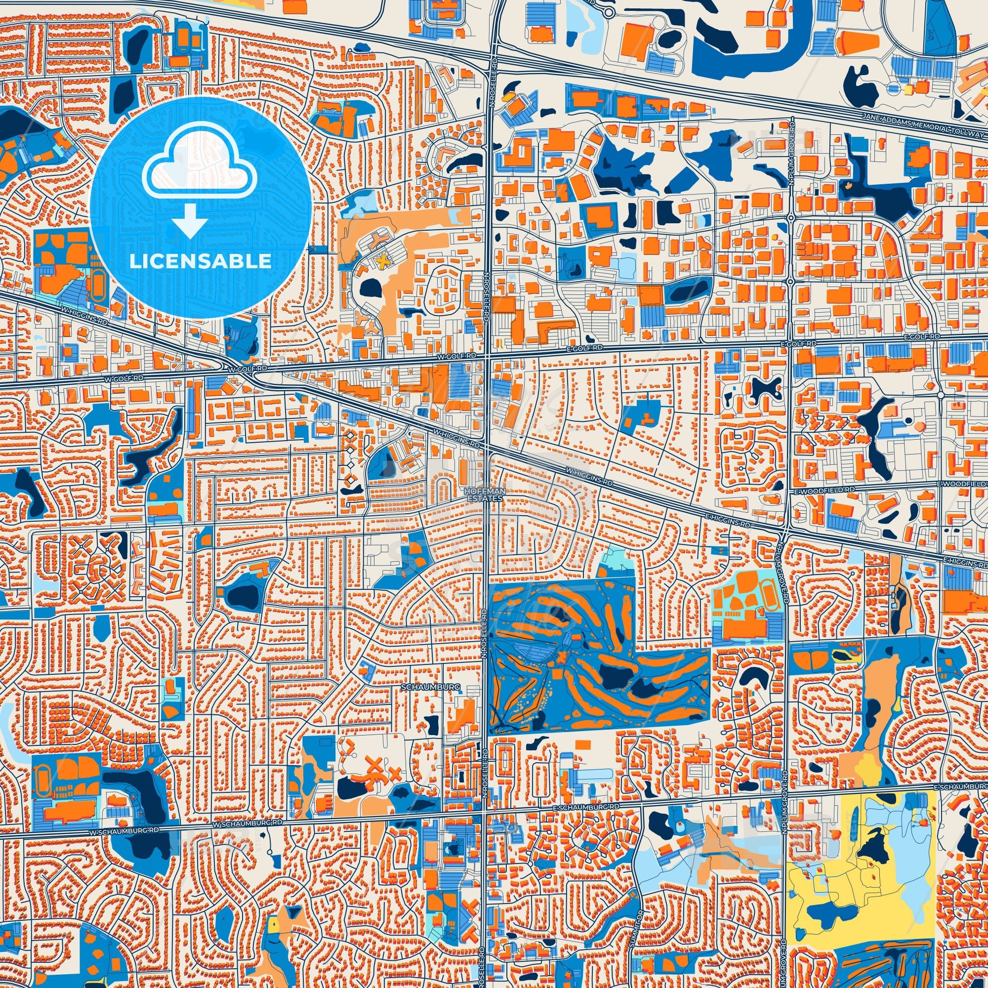 Colorful Hoffman Estates Street Map - Digital Download – HEBSTREITS