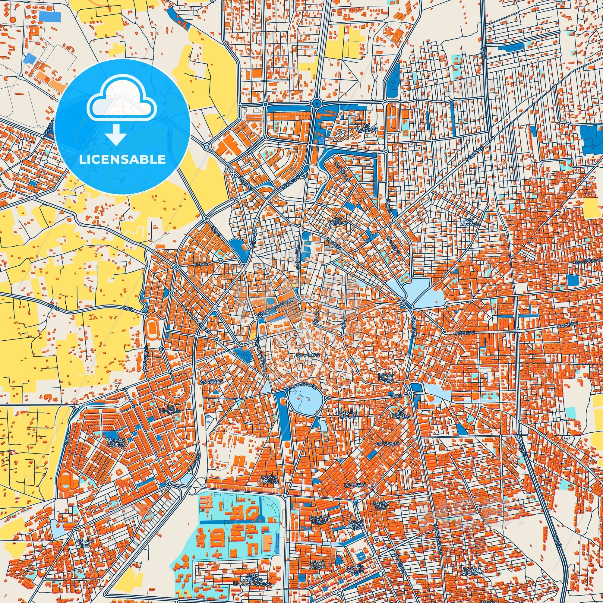 Colorful Homs Street Map With Labels And Buildings – HEBSTREITS
