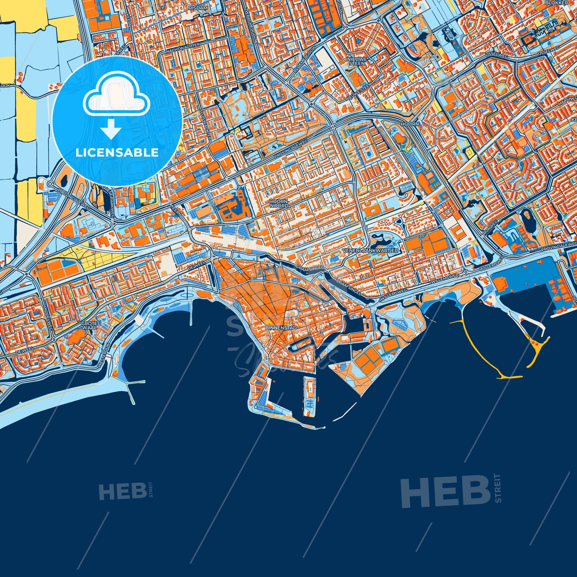Colorful Hoorn Street Map With Labels And Buildings – HEBSTREITS