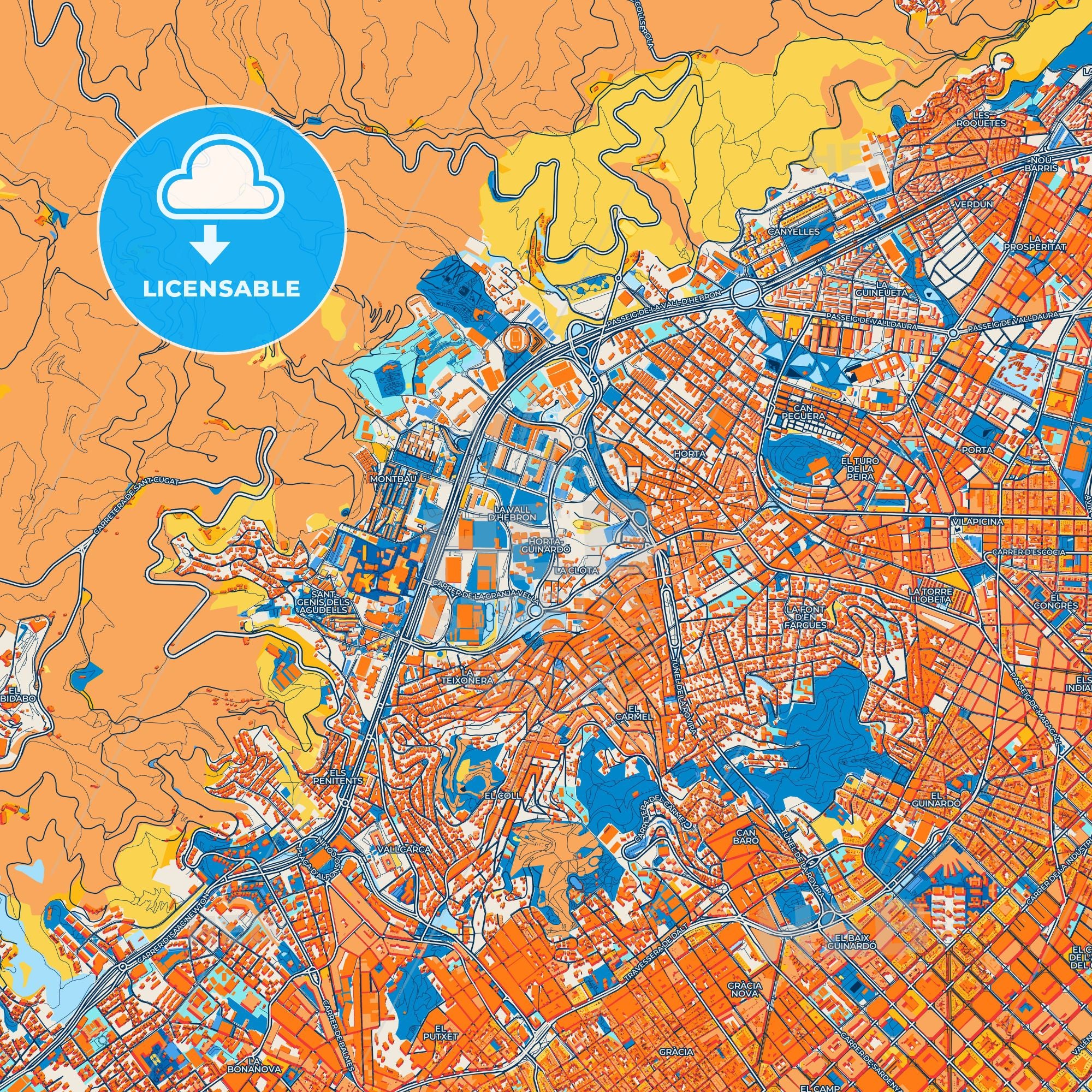 Colorful Horta-Guinardó Street Map - Digital Download – HEBSTREITS
