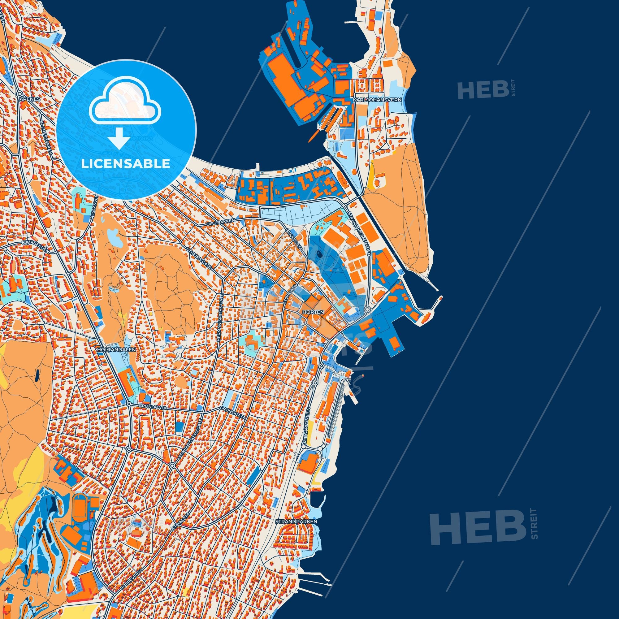 Colorful Horten Street Map With Labels And Buildings – HEBSTREITS