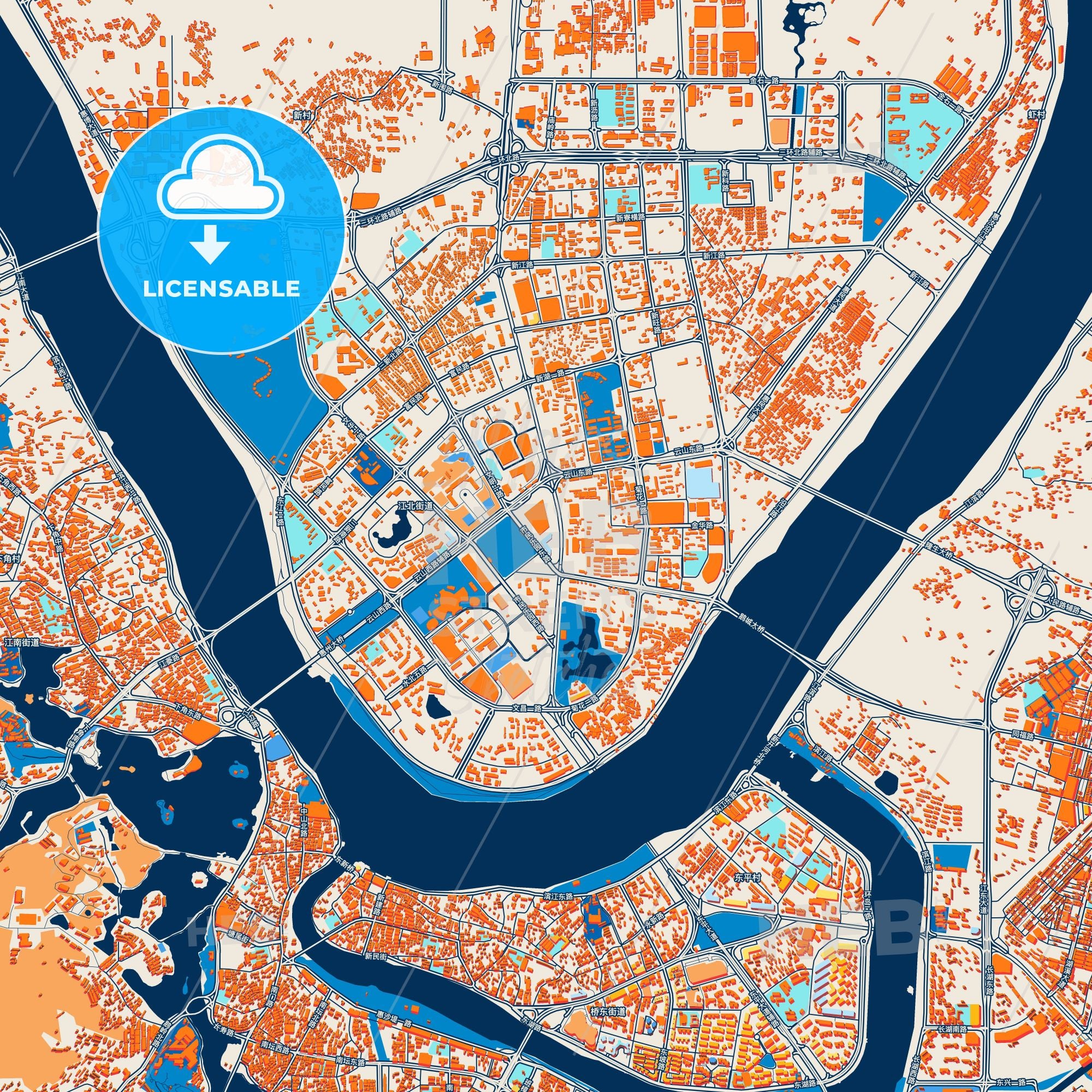 Colorful Huizhou Street Map With Labels And Buildings – HEBSTREITS