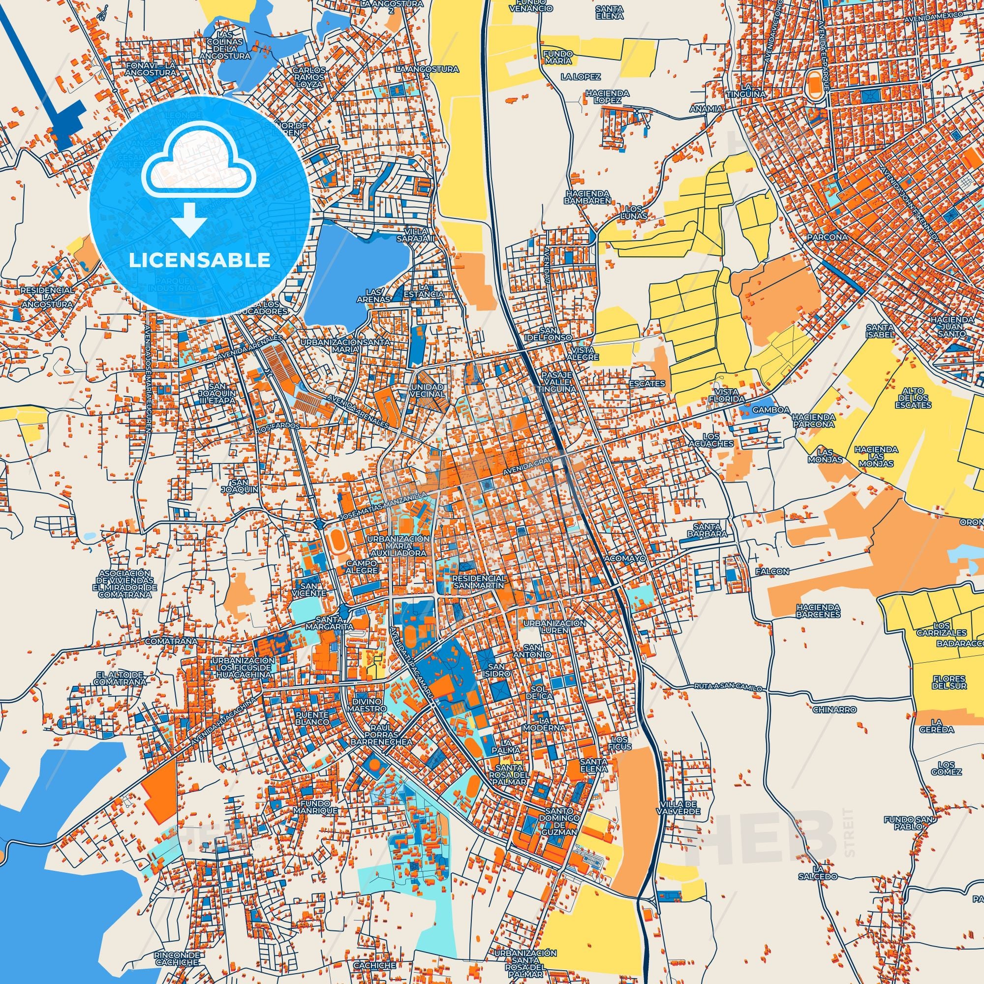 Colorful Ica Street Map With Labels And Buildings – HEBSTREITS