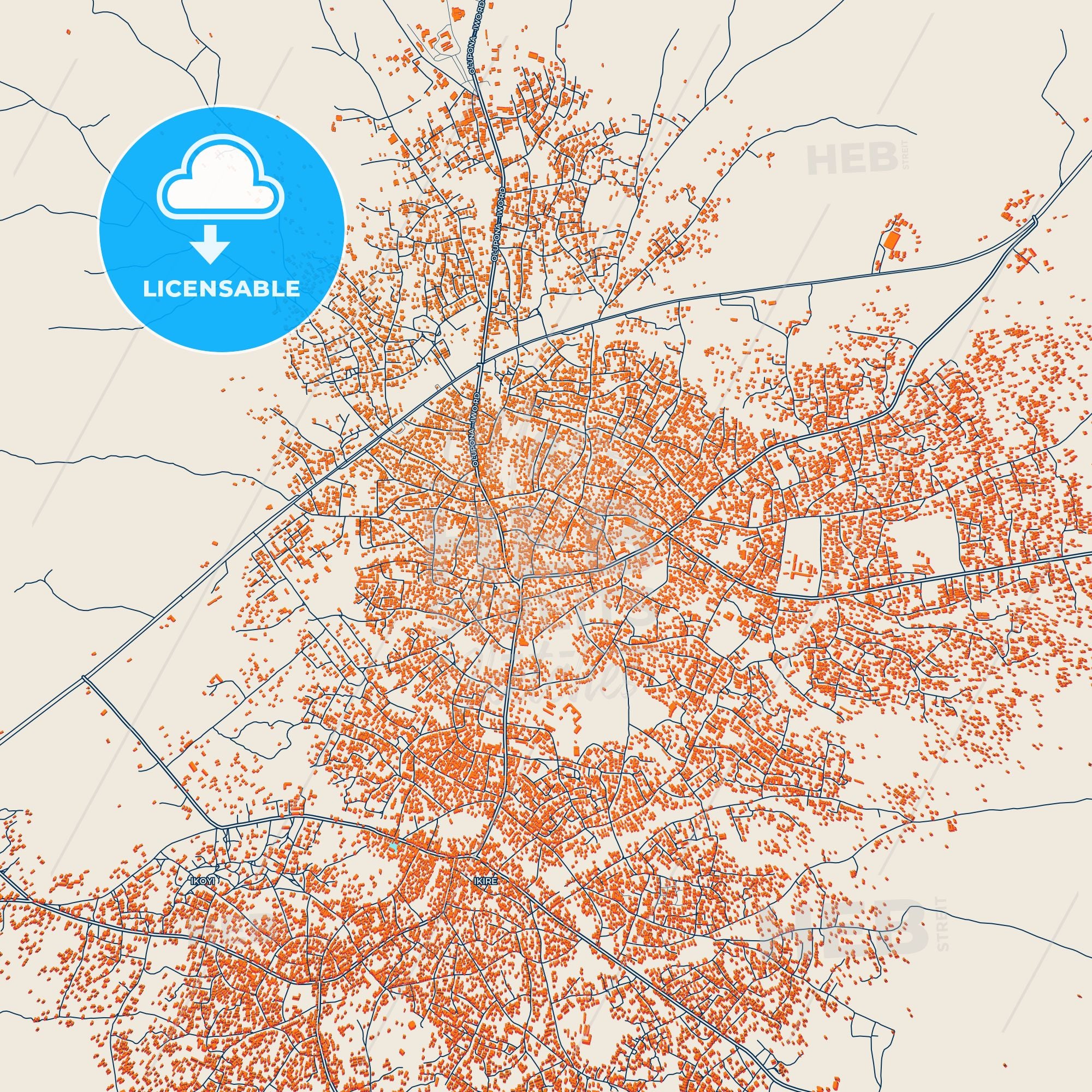 Colorful Ikire Street Map With Labels And Buildings – HEBSTREITS