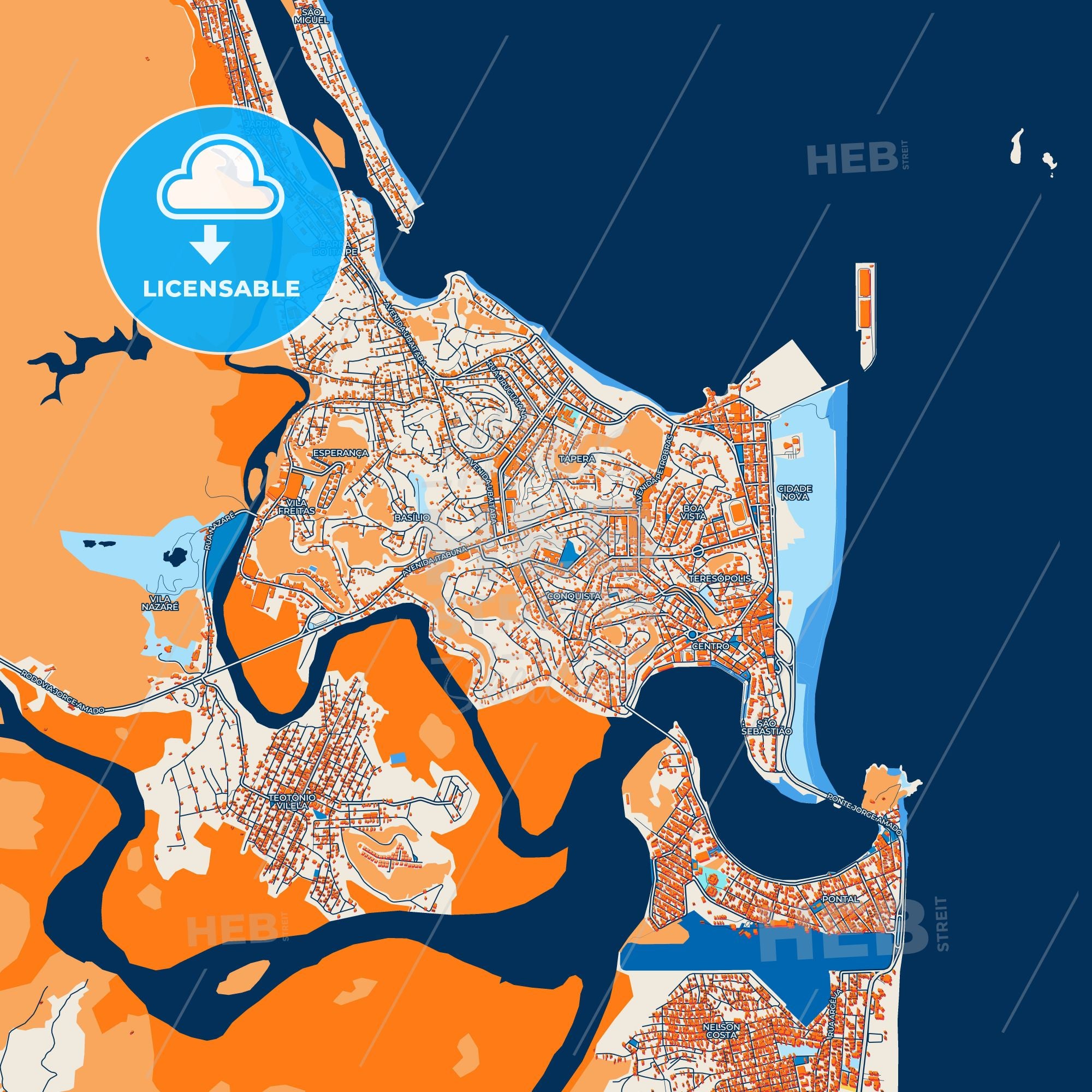 Colorful Ilheus Street Map - Digital Download – HEBSTREITS