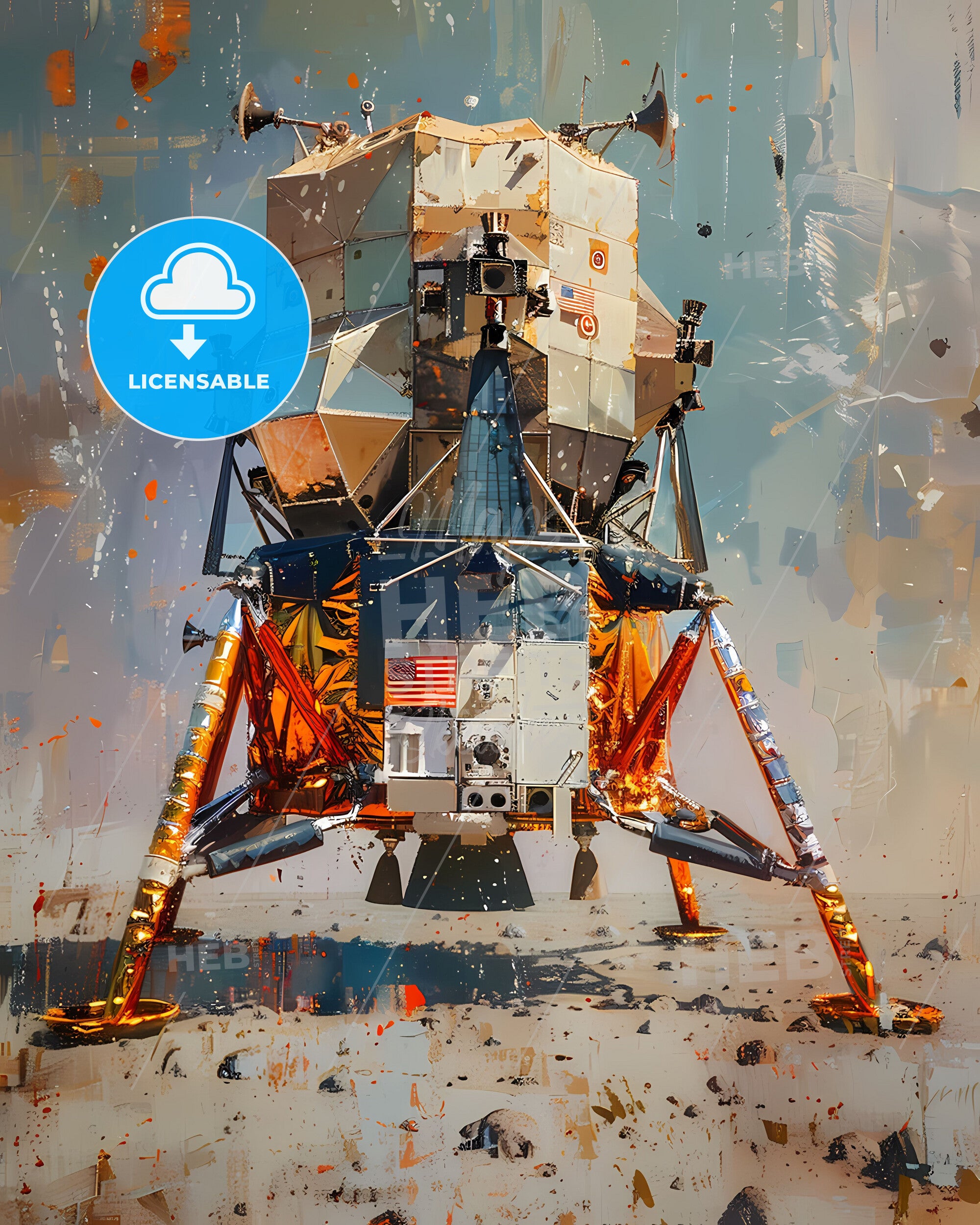 Impressionist Painting Of Apollo Lunar Module Liftoff At Dawn On The ...