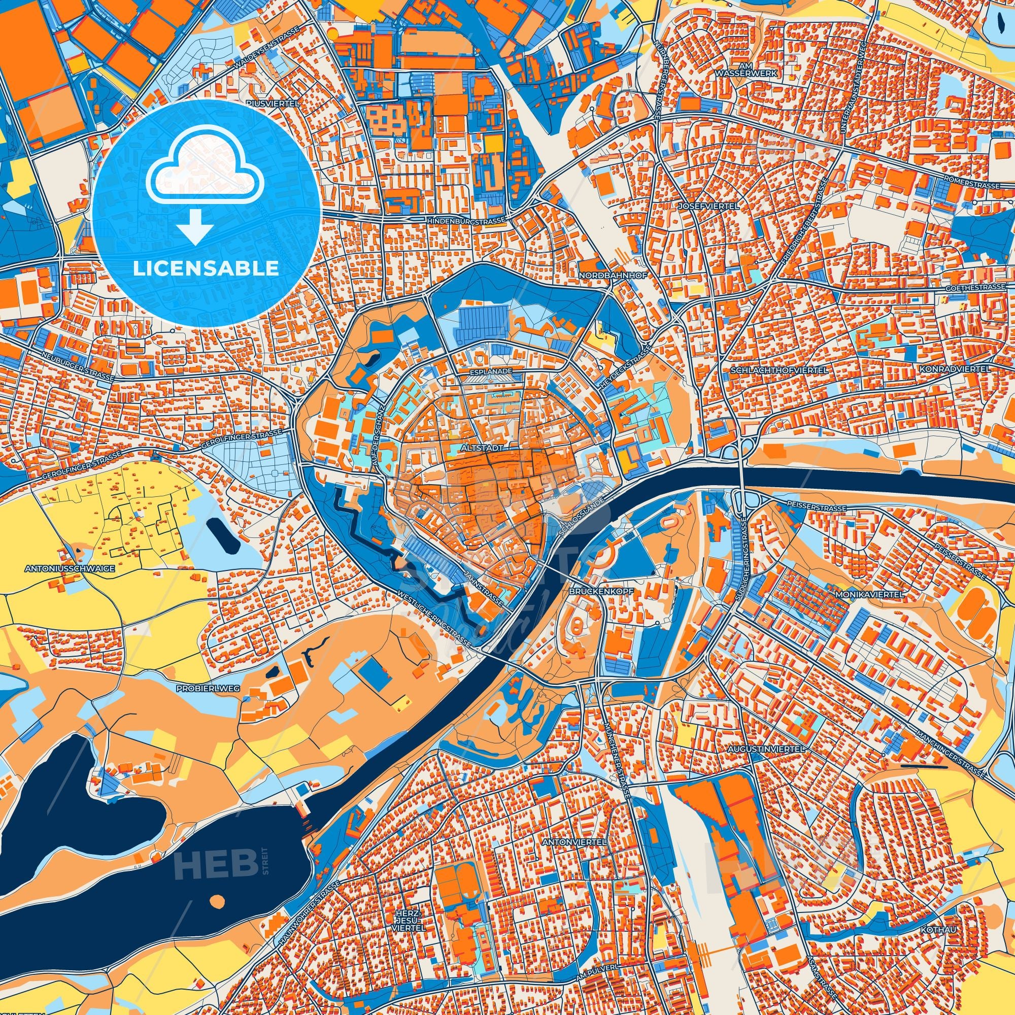Colorful Ingolstadt Street Map - Digital Download – HEBSTREITS