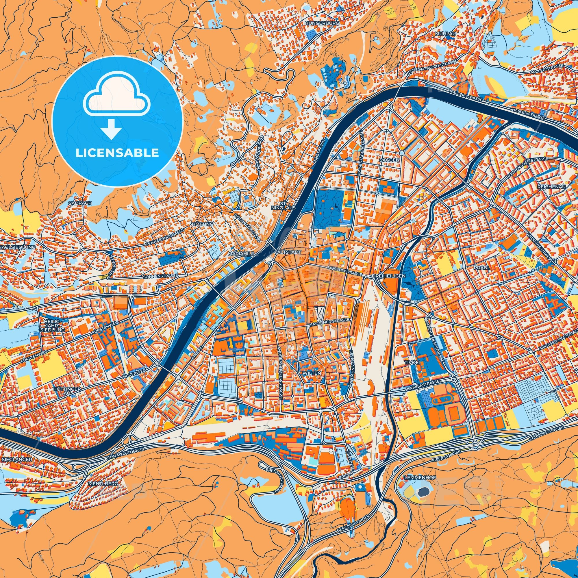 Colorful Innsbruck Street Map - Digital Download – HEBSTREITS