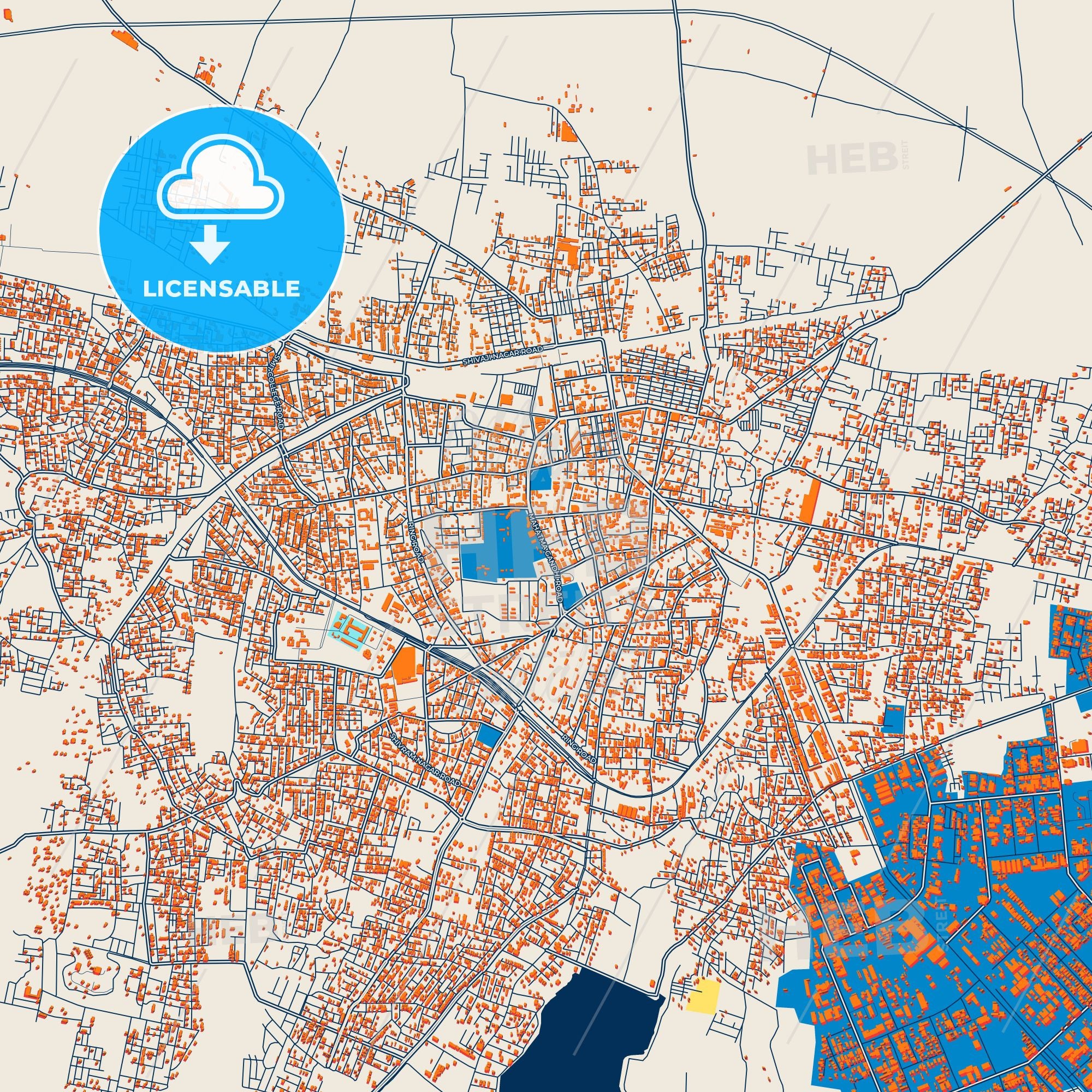 Colorful Jalgaon Street Map With Labels And Buildings – HEBSTREITS