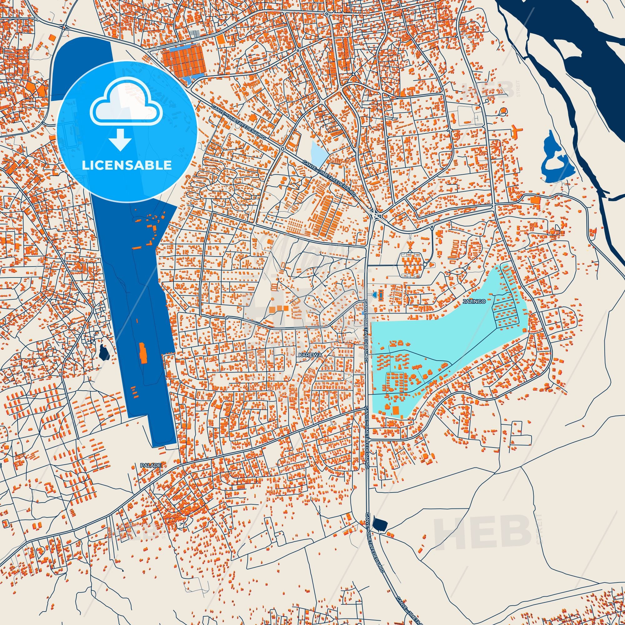 Colorful Jimeta Street Map With Labels And Buildings – HEBSTREITS