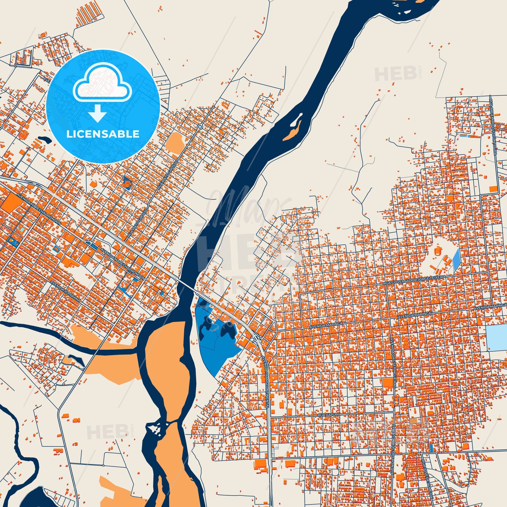 Colorful Ji Parana Street Map - Digital Download – HEBSTREITS