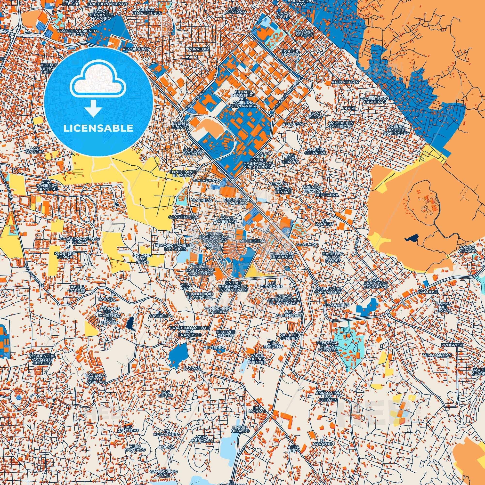 Colorful Jiutepec Street Map With Labels And Buildings – HEBSTREITS