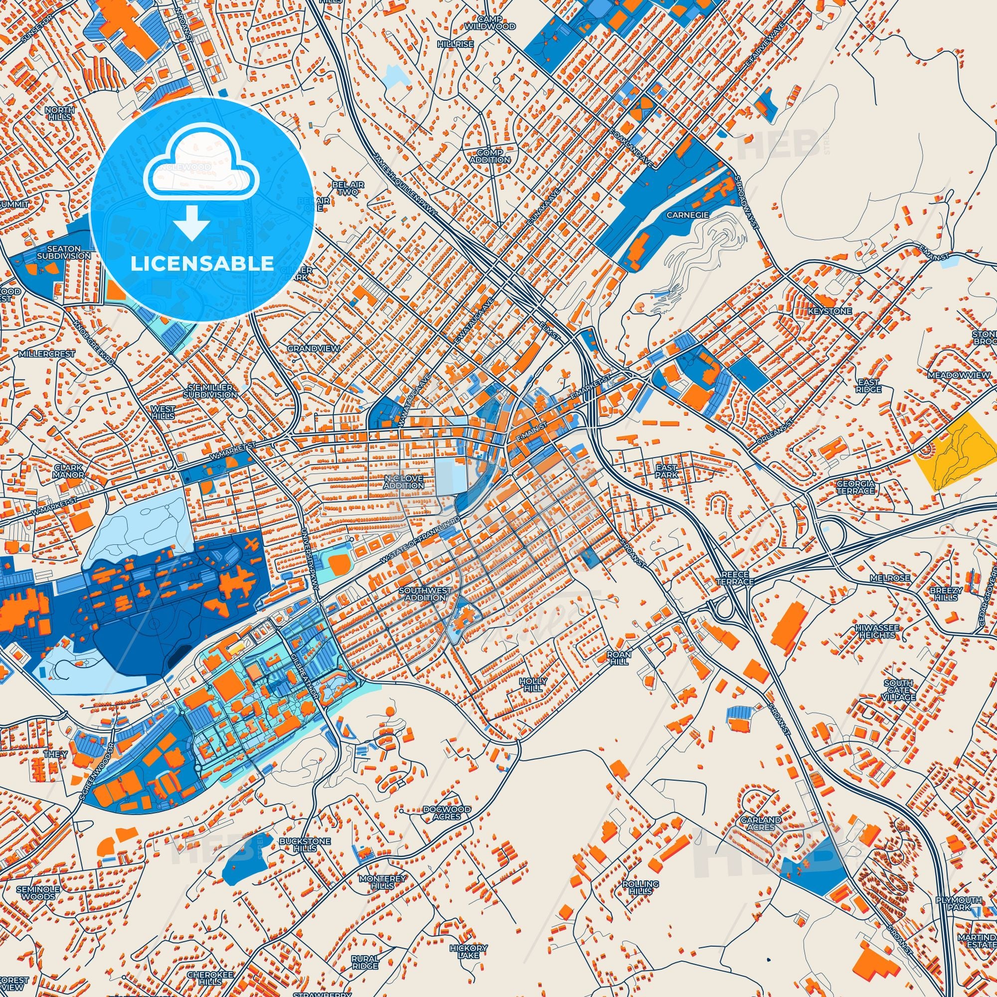 Colorful Johnson City Street Map - Digital Download – HEBSTREITS