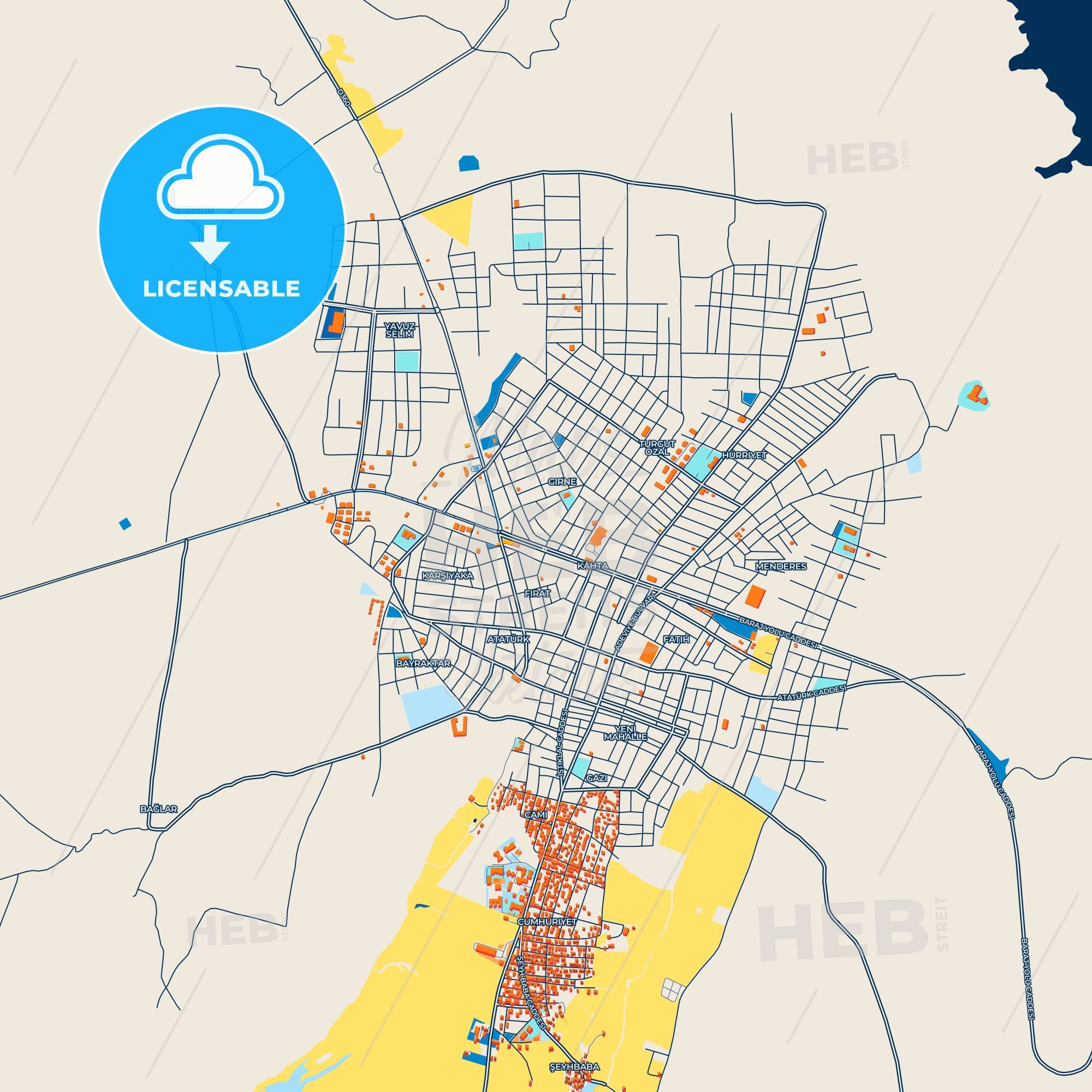 Colorful Kahta Street Map With Labels And Buildings – HEBSTREITS