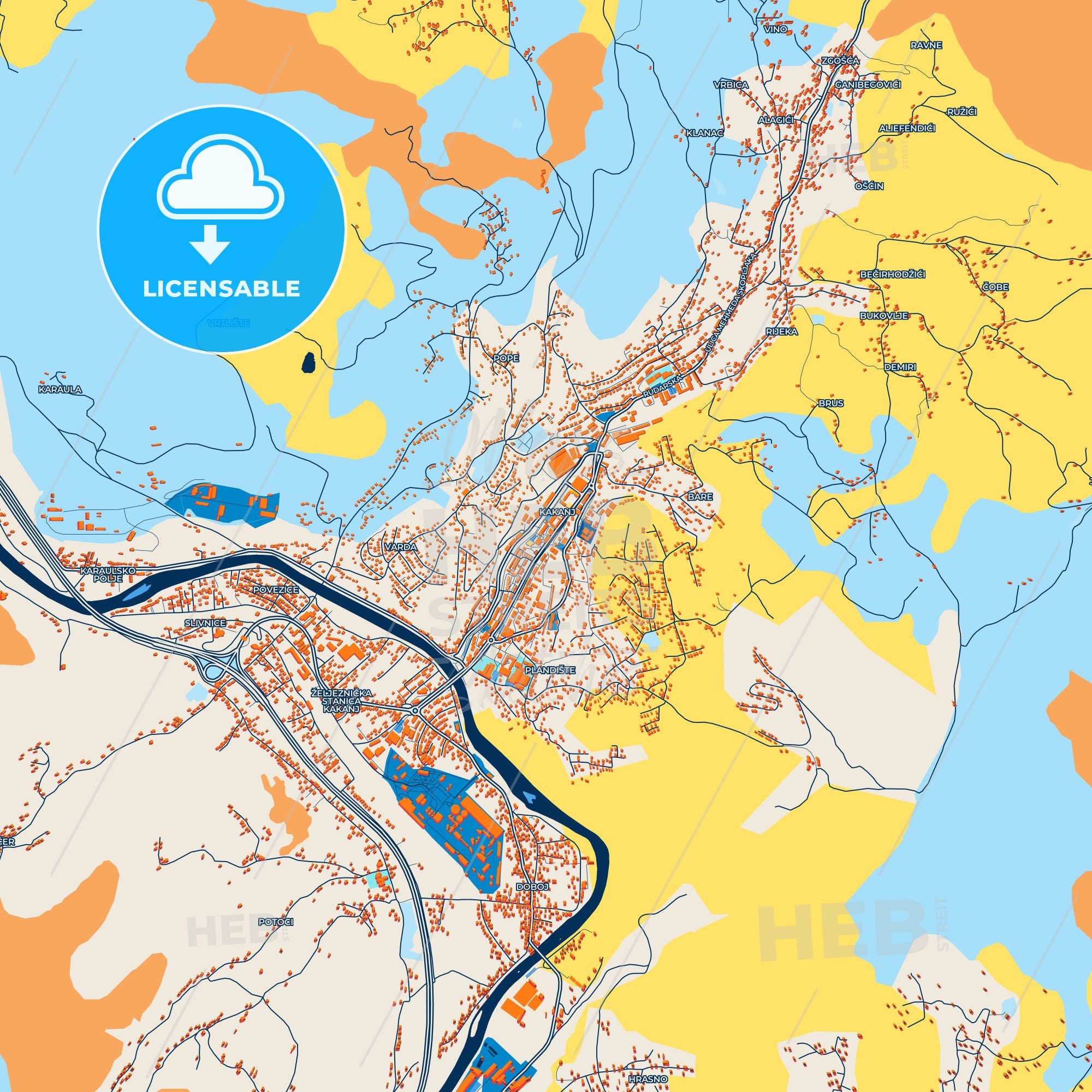 Colorful Kakanj Street Map - Digital Download – HEBSTREITS
