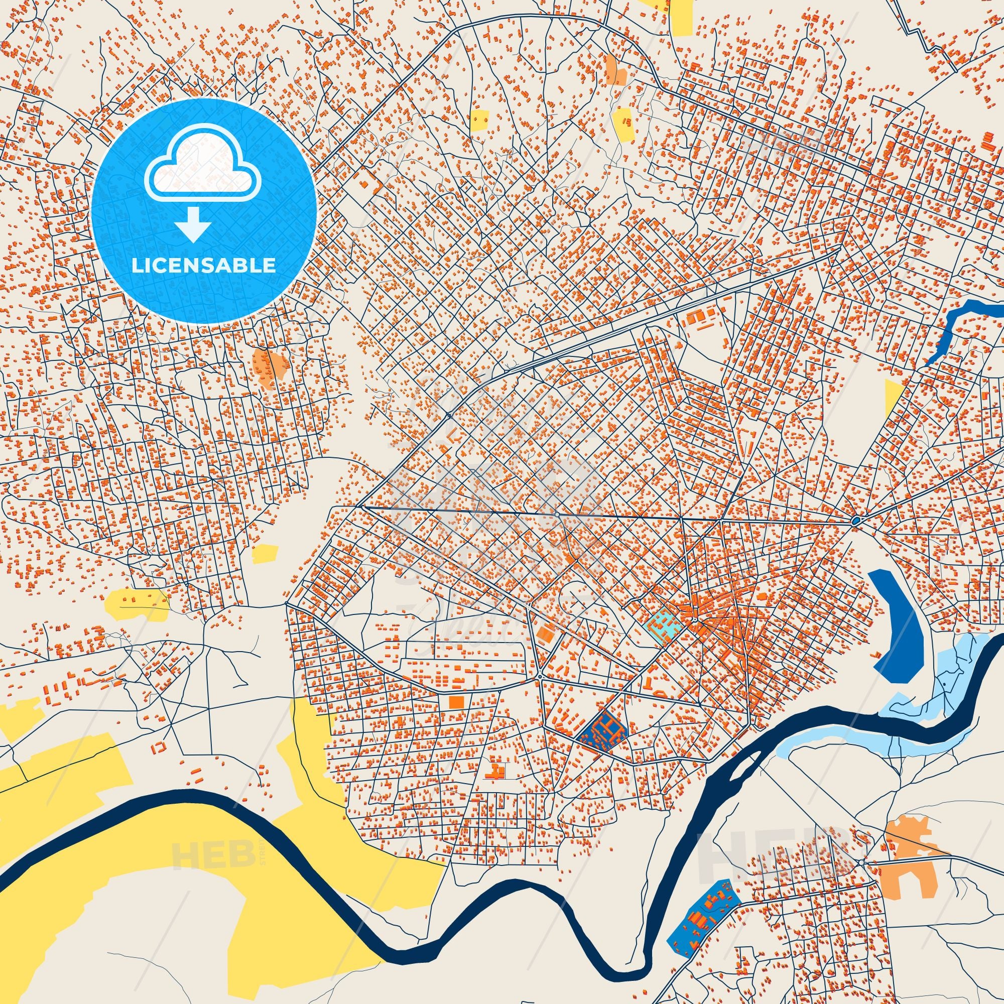 Colorful Kankan Street Map With Labels And Buildings – HEBSTREITS
