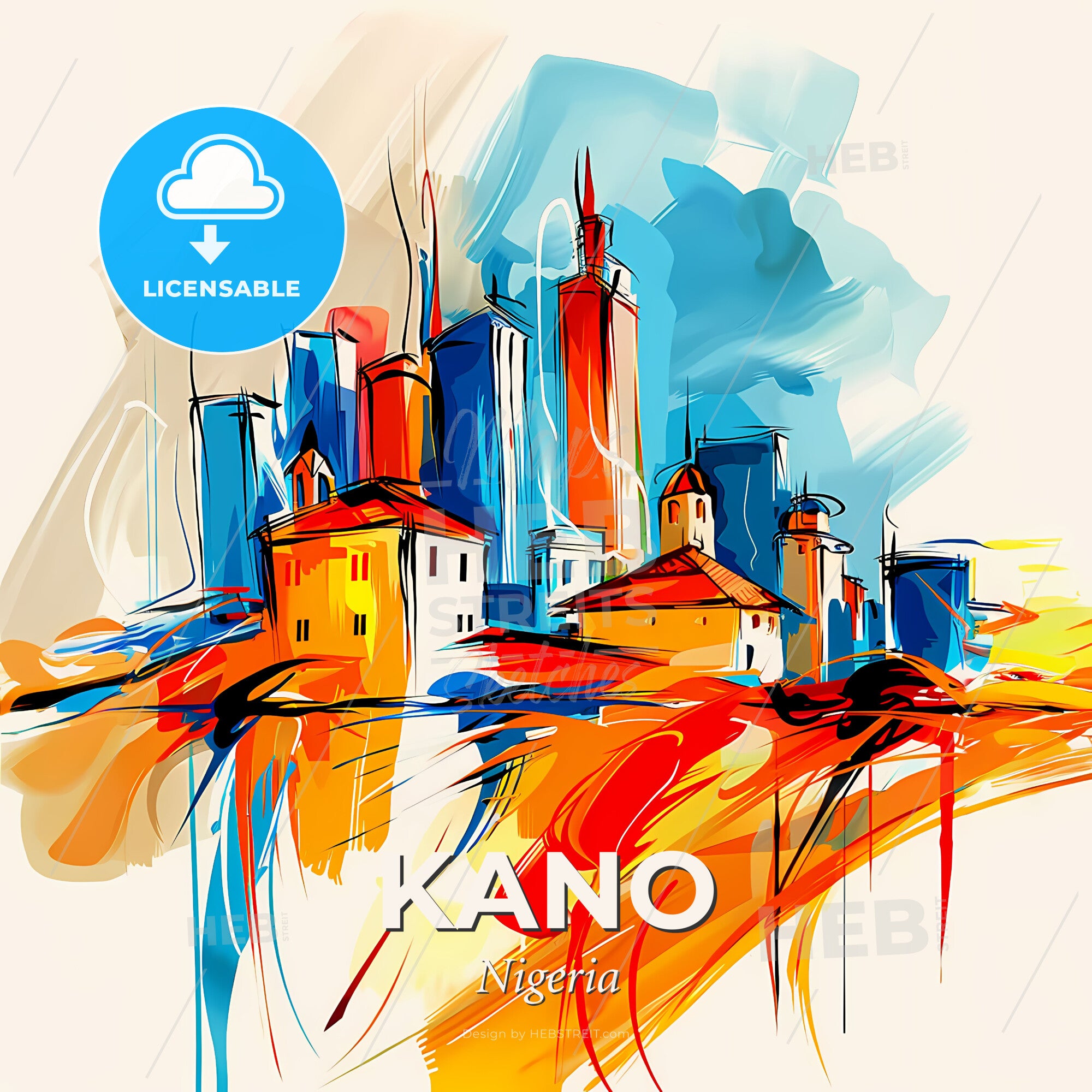 Vibrant Kano, Nigeria - A Colorful Cityscape With Buildings And A Blue ...