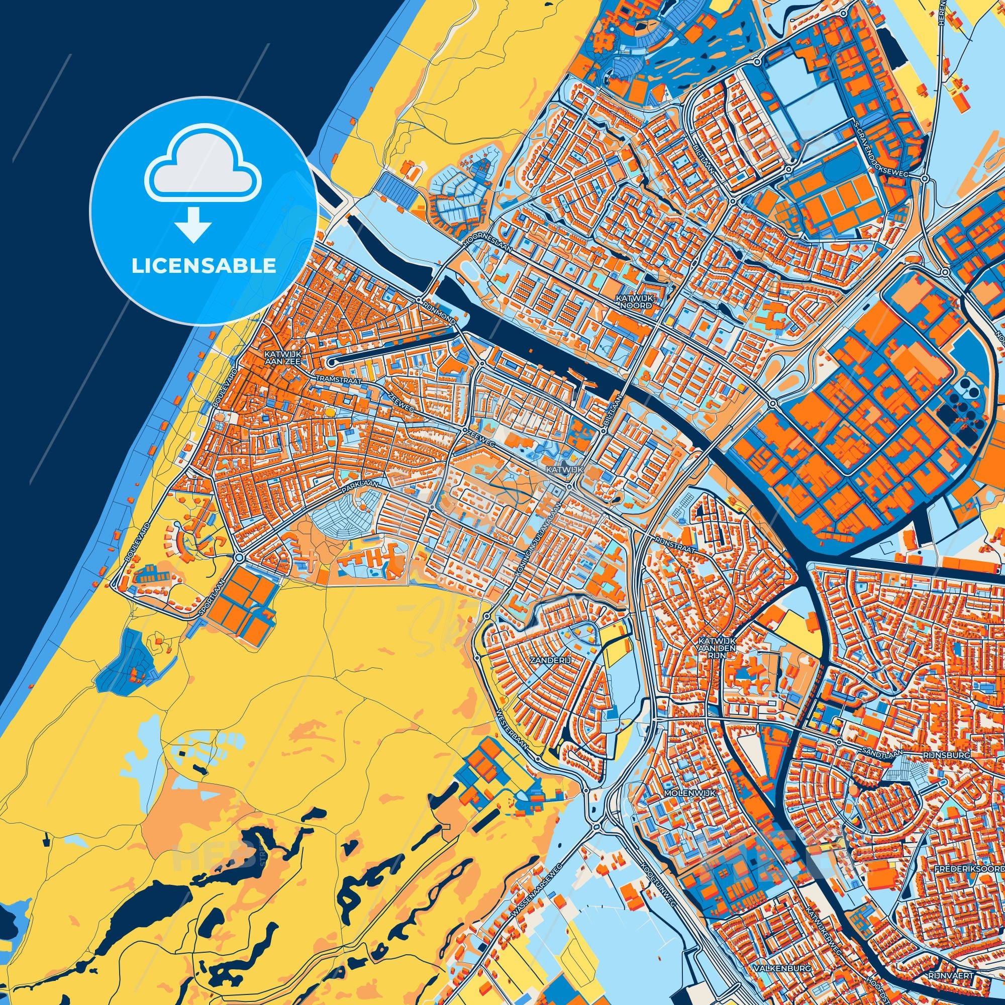 Colorful Katwijk Street Map With Labels And Buildings – HEBSTREITS