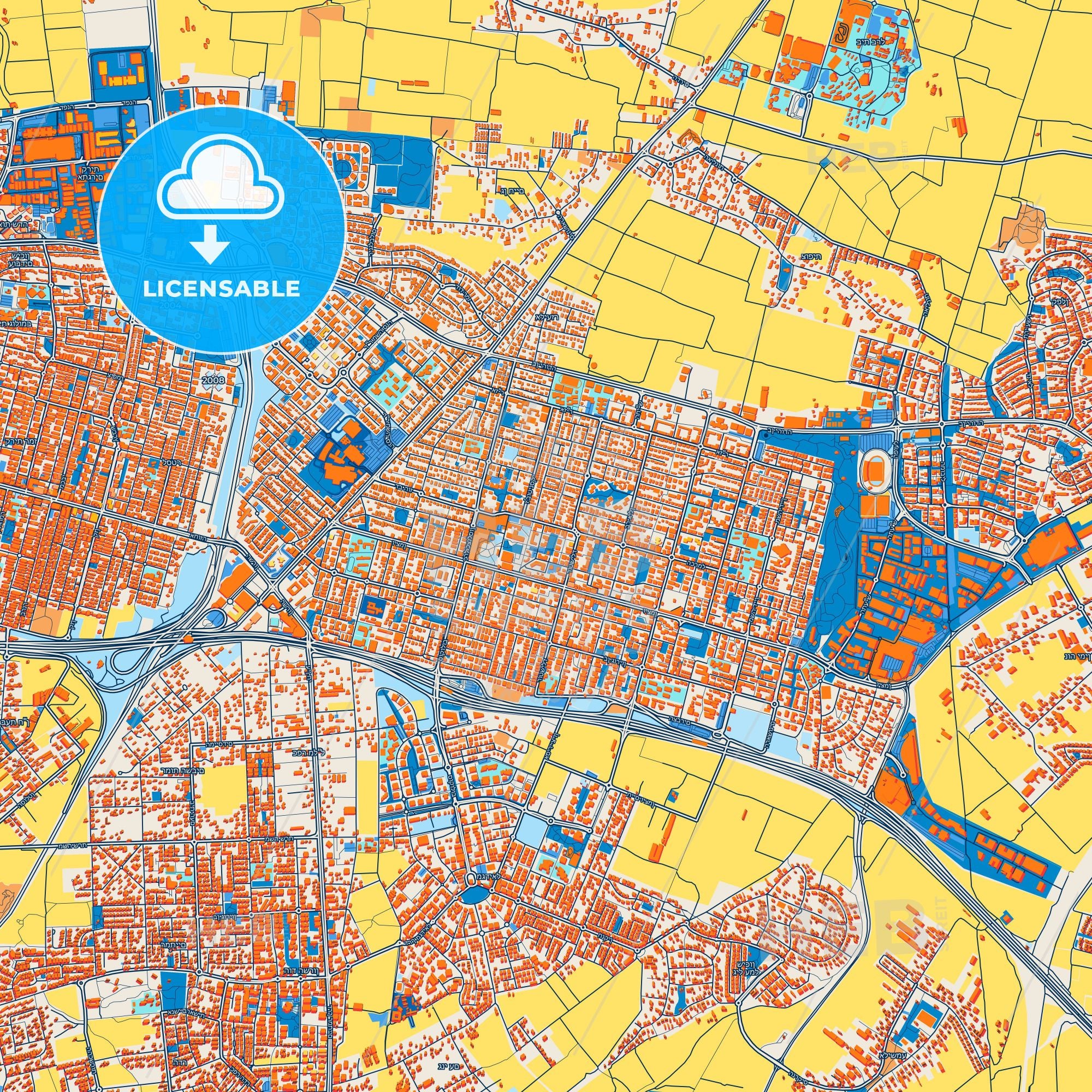 Colorful Kfar Saba Street Map - Digital Download – HEBSTREITS