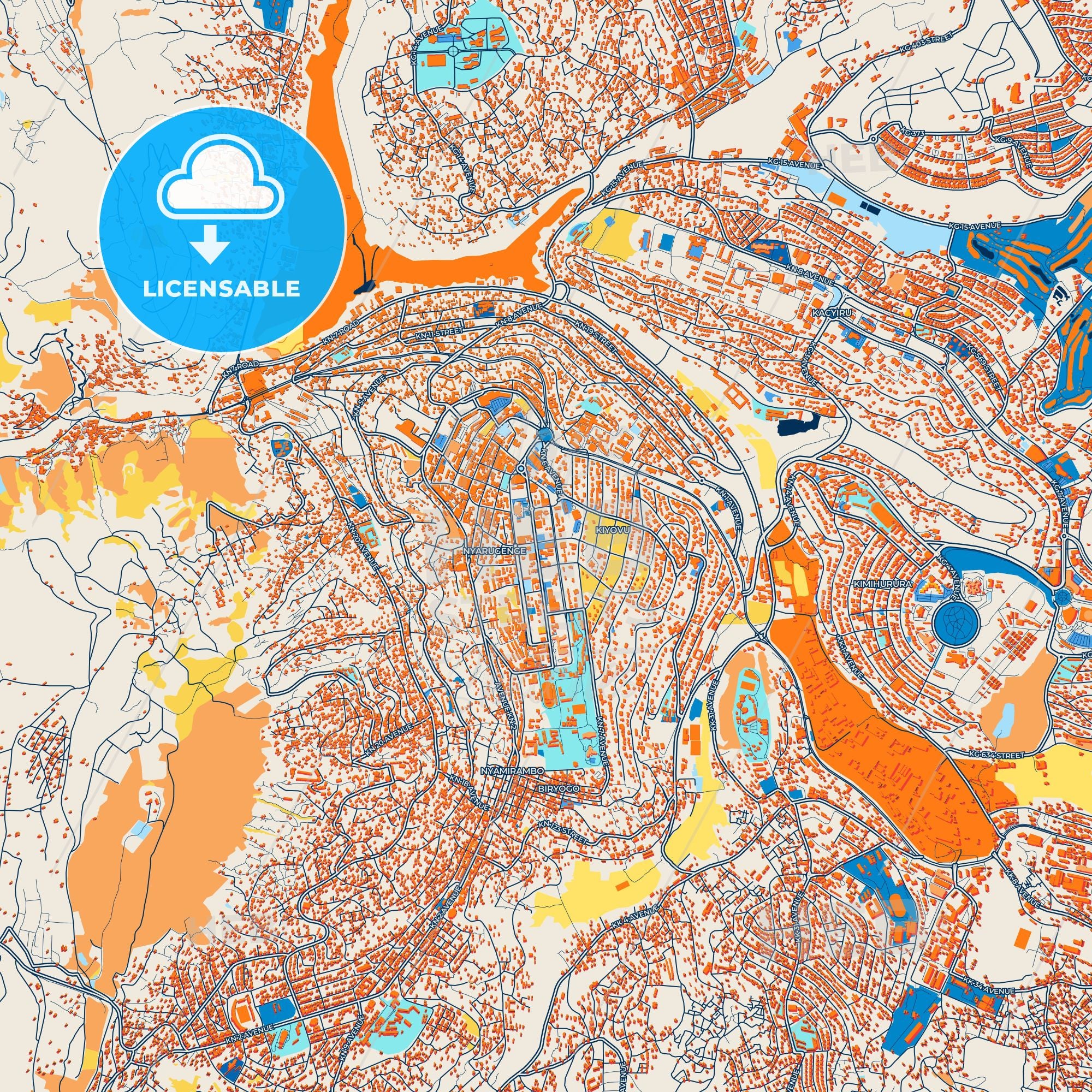 Colorful Kigali Street Map With Labels And Buildings – HEBSTREITS