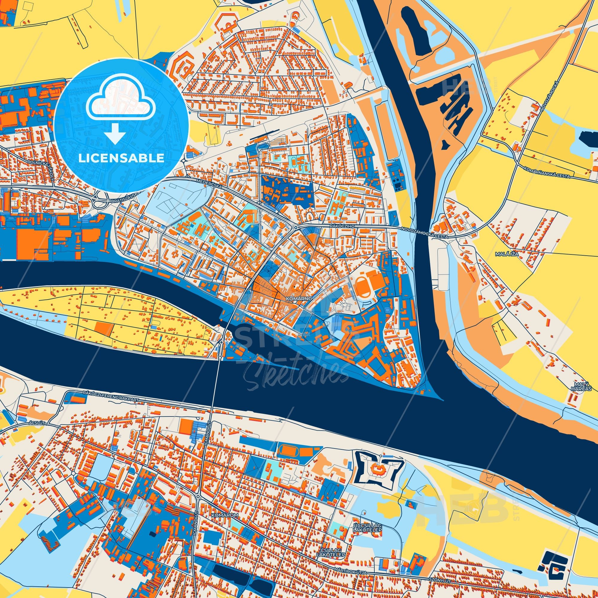 Colorful Komárno Street Map - Digital Download – HEBSTREITS