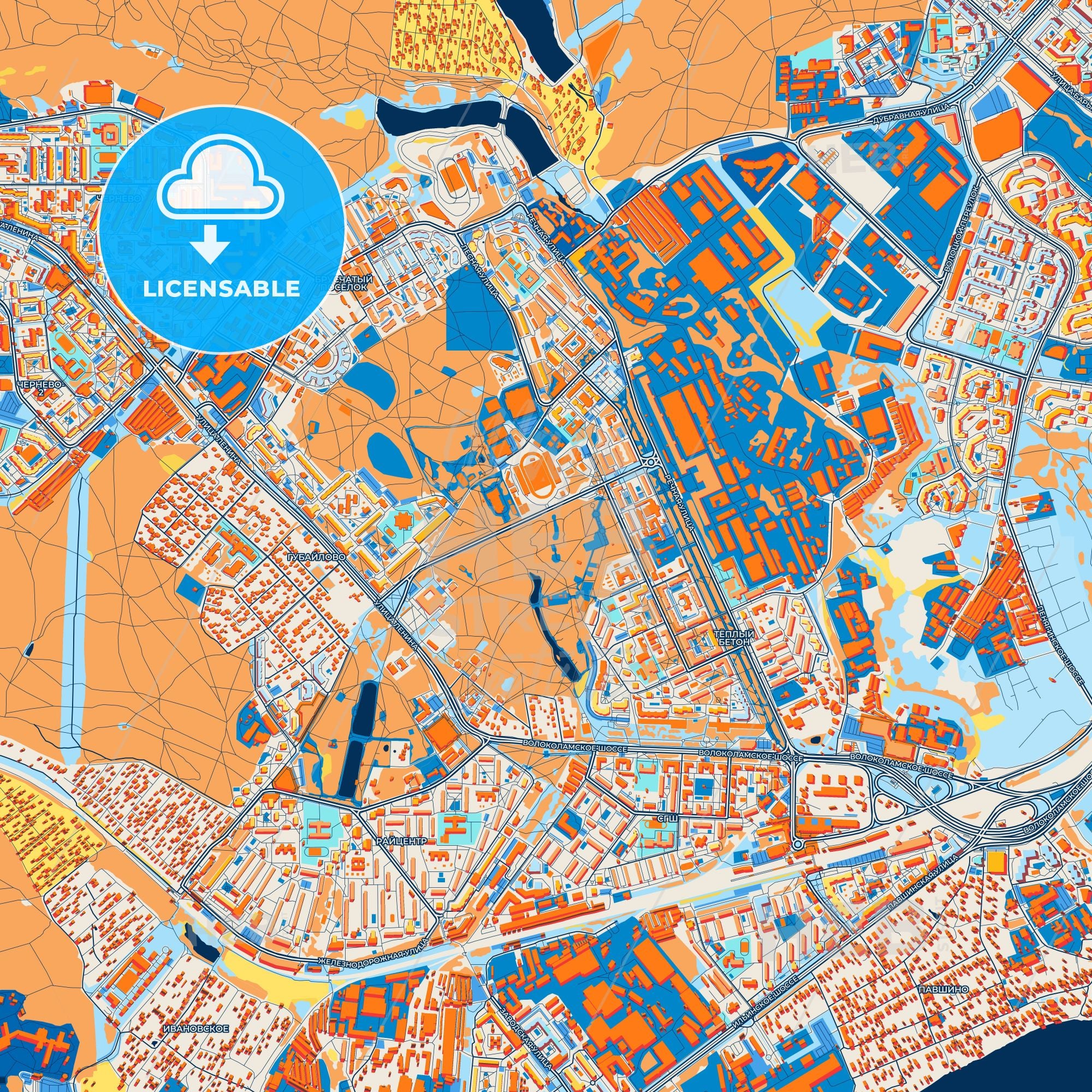 Colorful Krasnogorsk Street Map With Labels And Buildings – HEBSTREITS