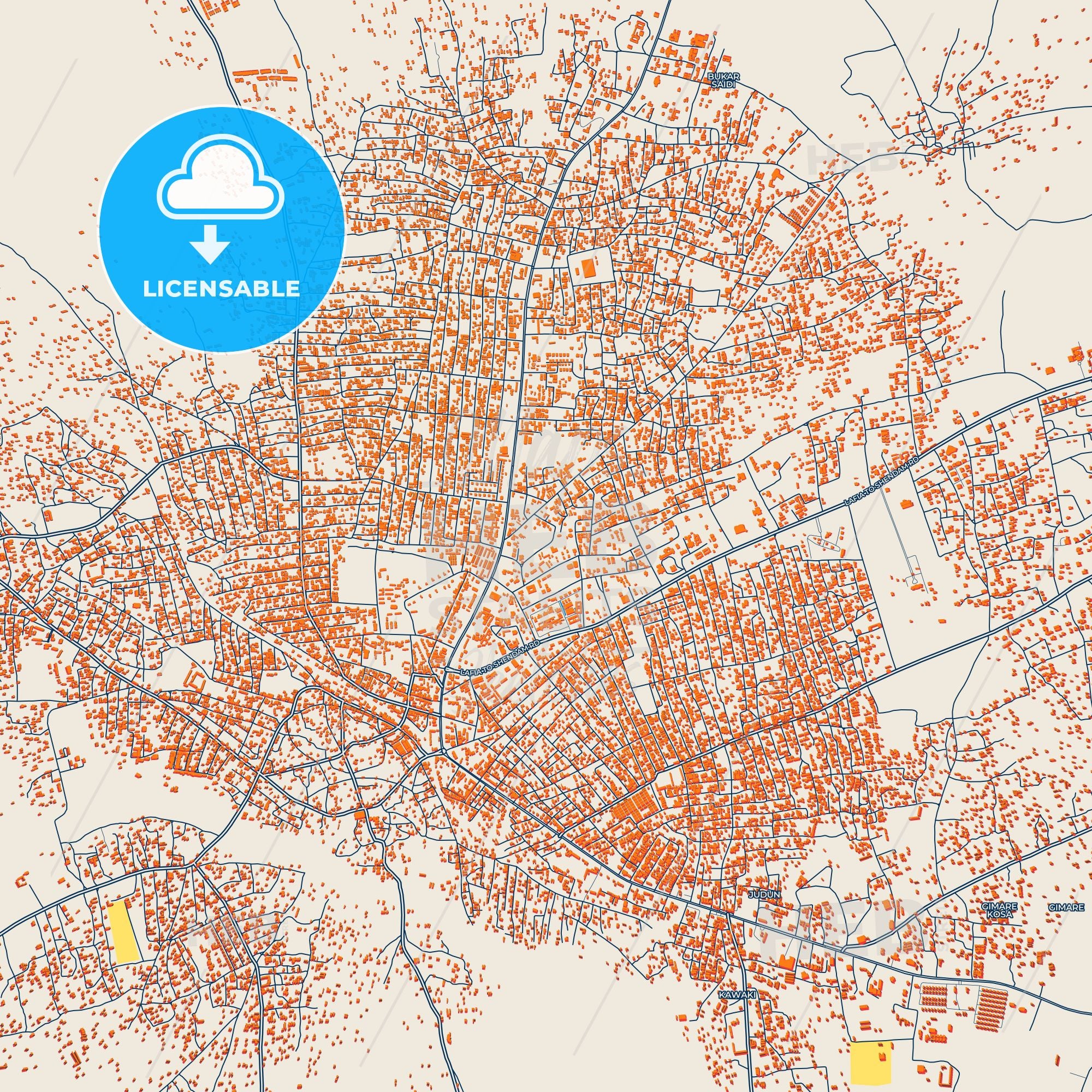 Colorful Lafia Street Map With Labels And Buildings – HEBSTREITS