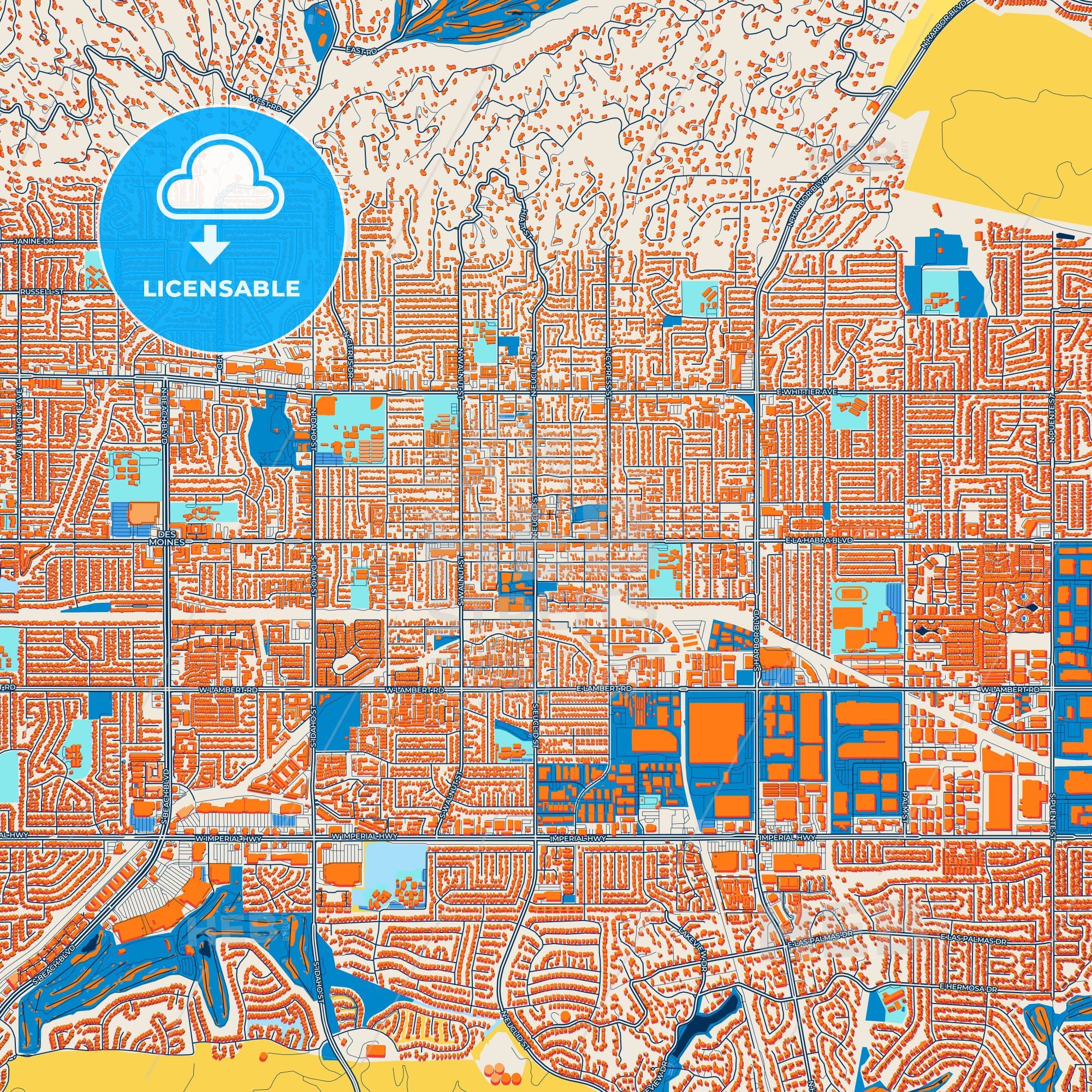 Colorful La Habra Street Map - Digital Download – HEBSTREITS