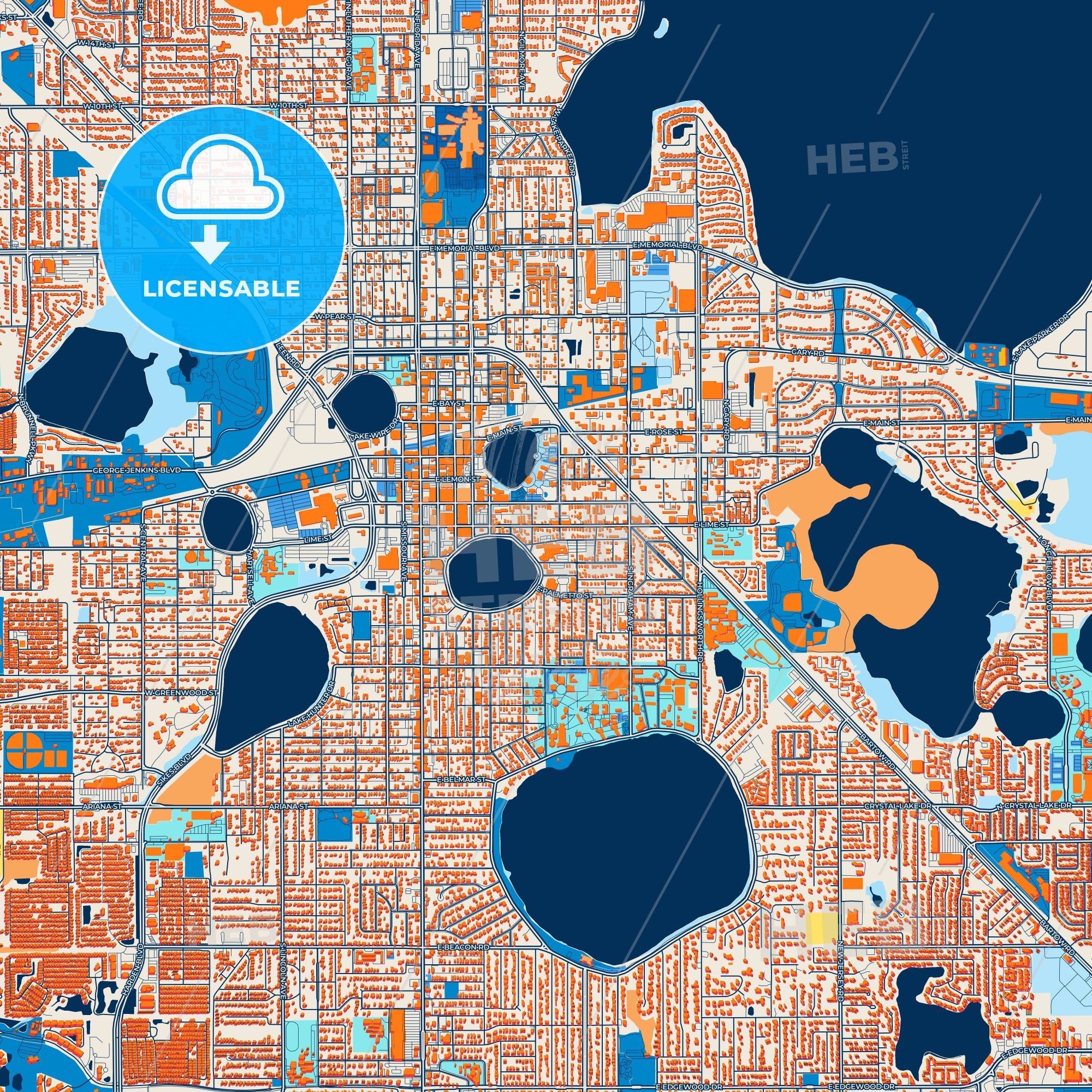 Colorful Lakeland Street Map - Digital Download – HEBSTREITS