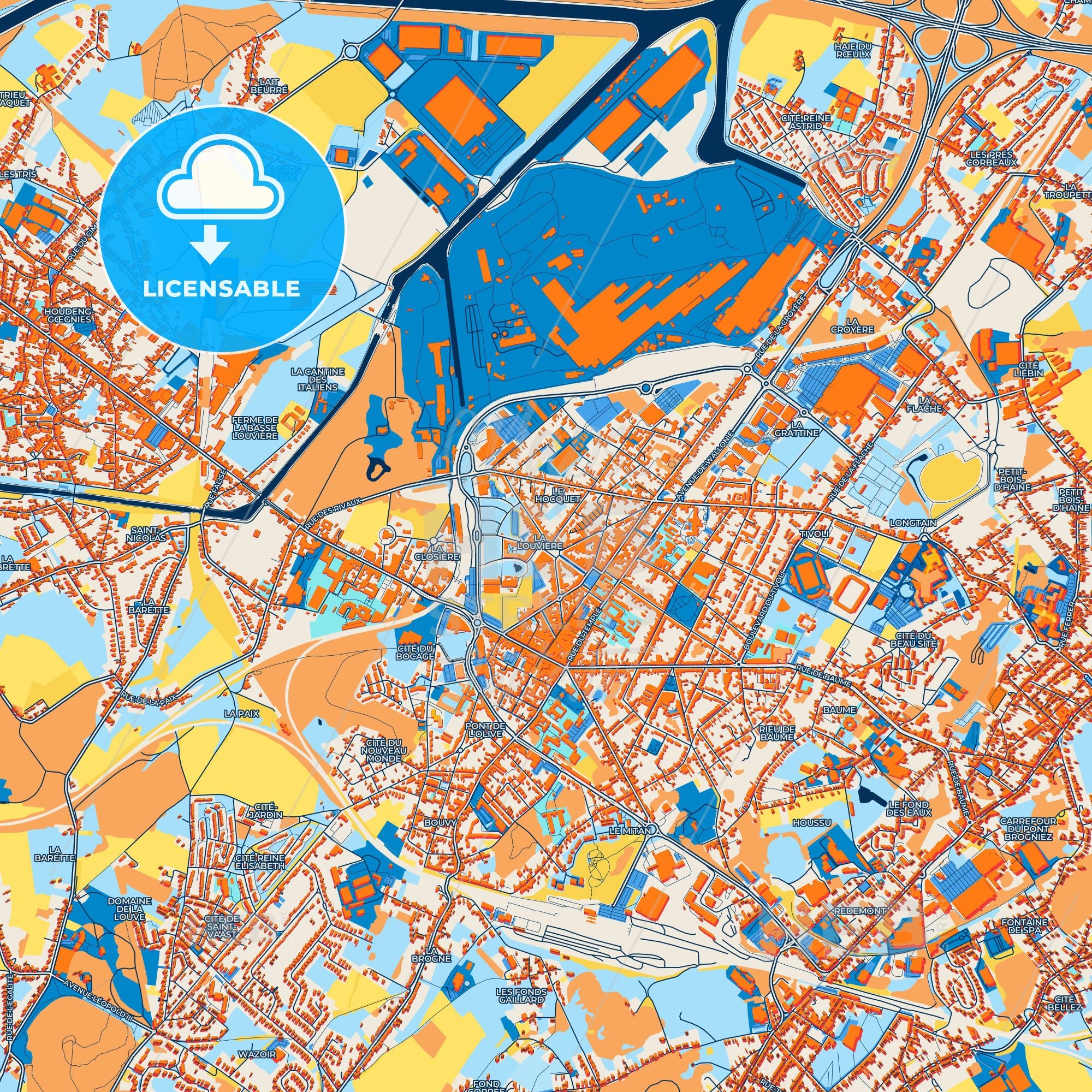 Colorful La Louvière Street Map - Digital Download – HEBSTREITS
