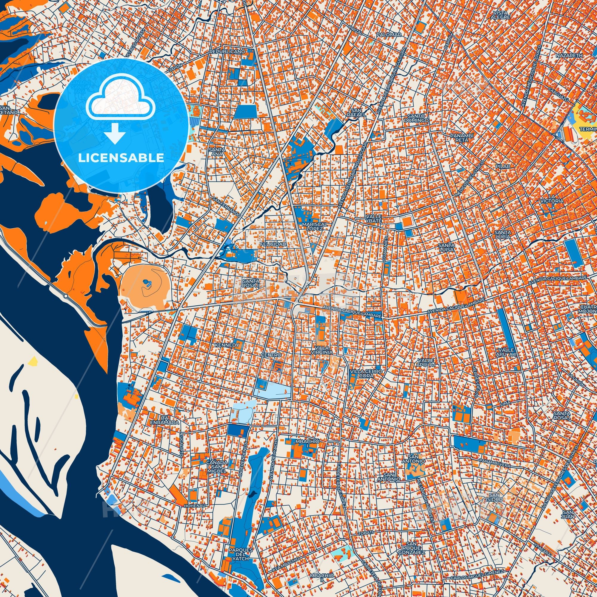 Colorful Lambare Street Map With Labels And Buildings – HEBSTREITS